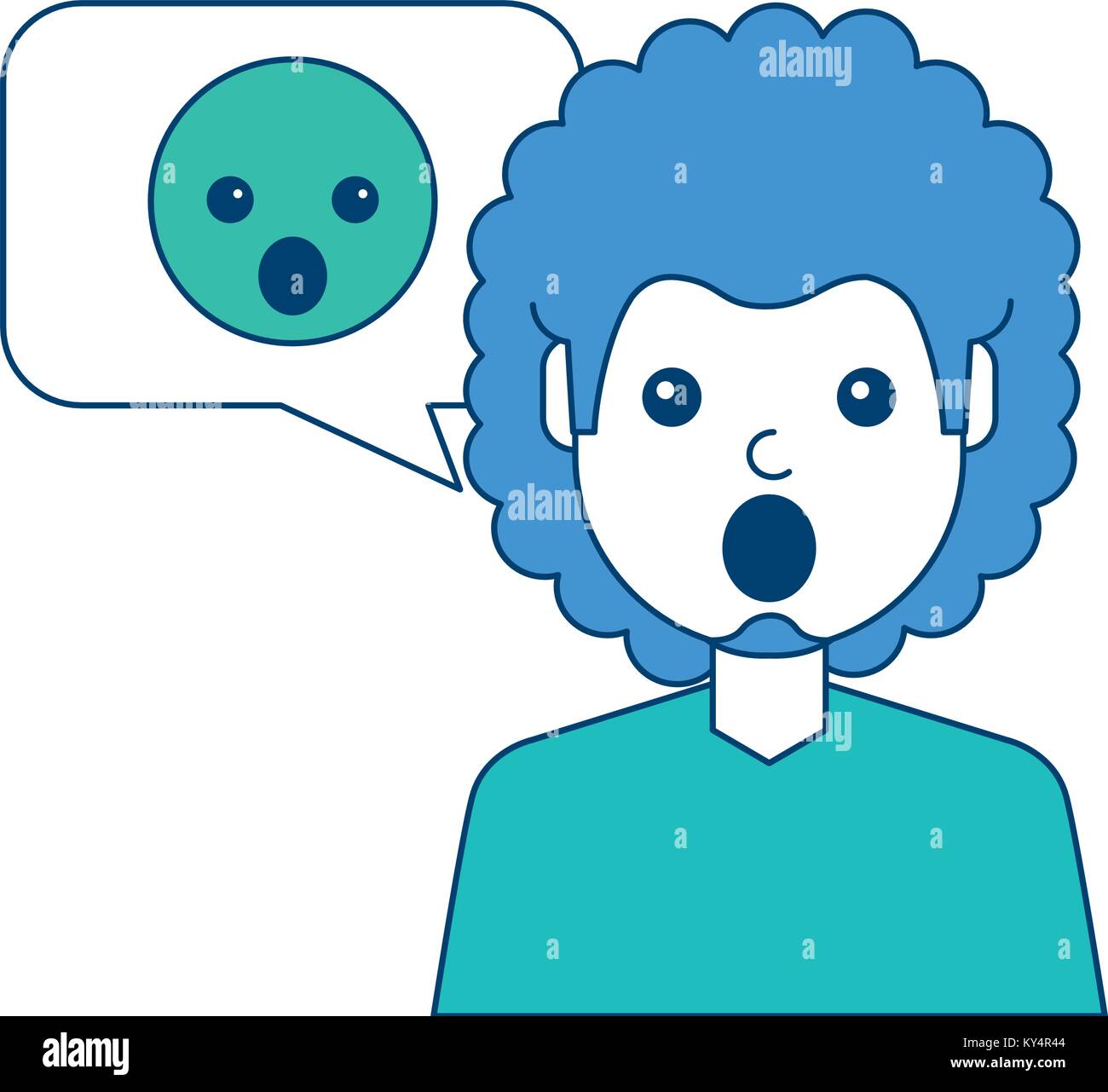 man with surprised emoticon in speech bubble vector illustration blue ...