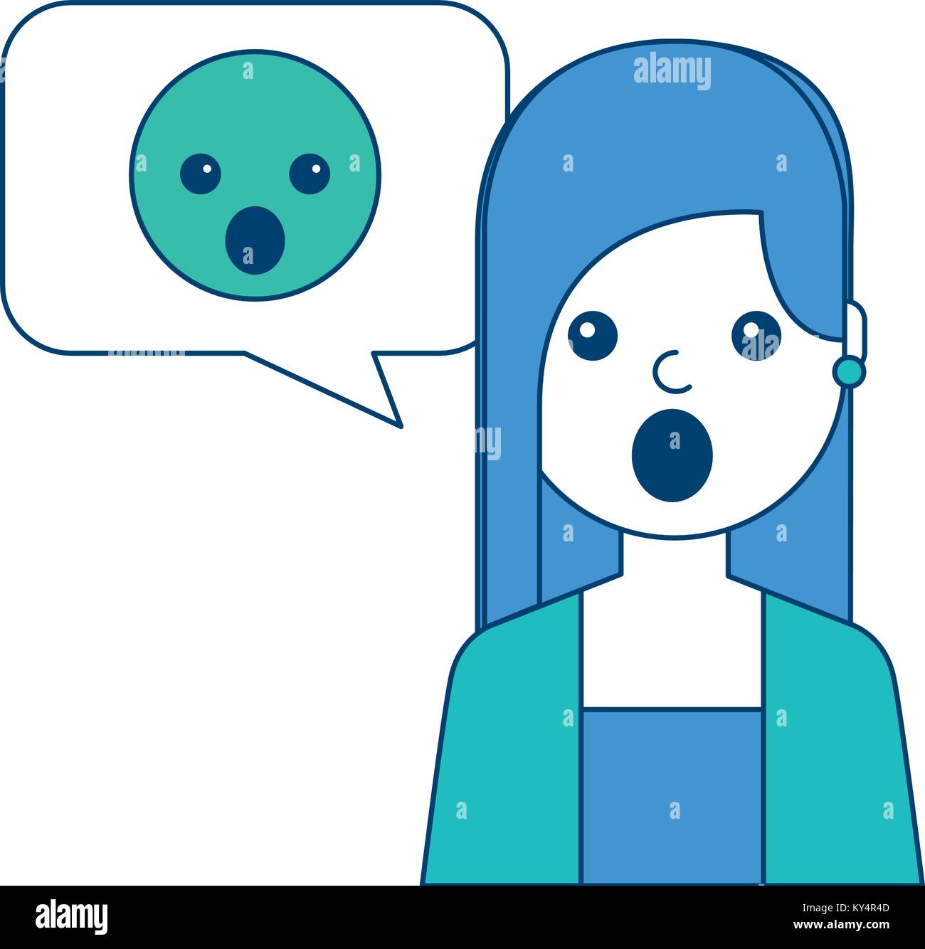 young woman with emoticon surprised in speech bubble vector ...