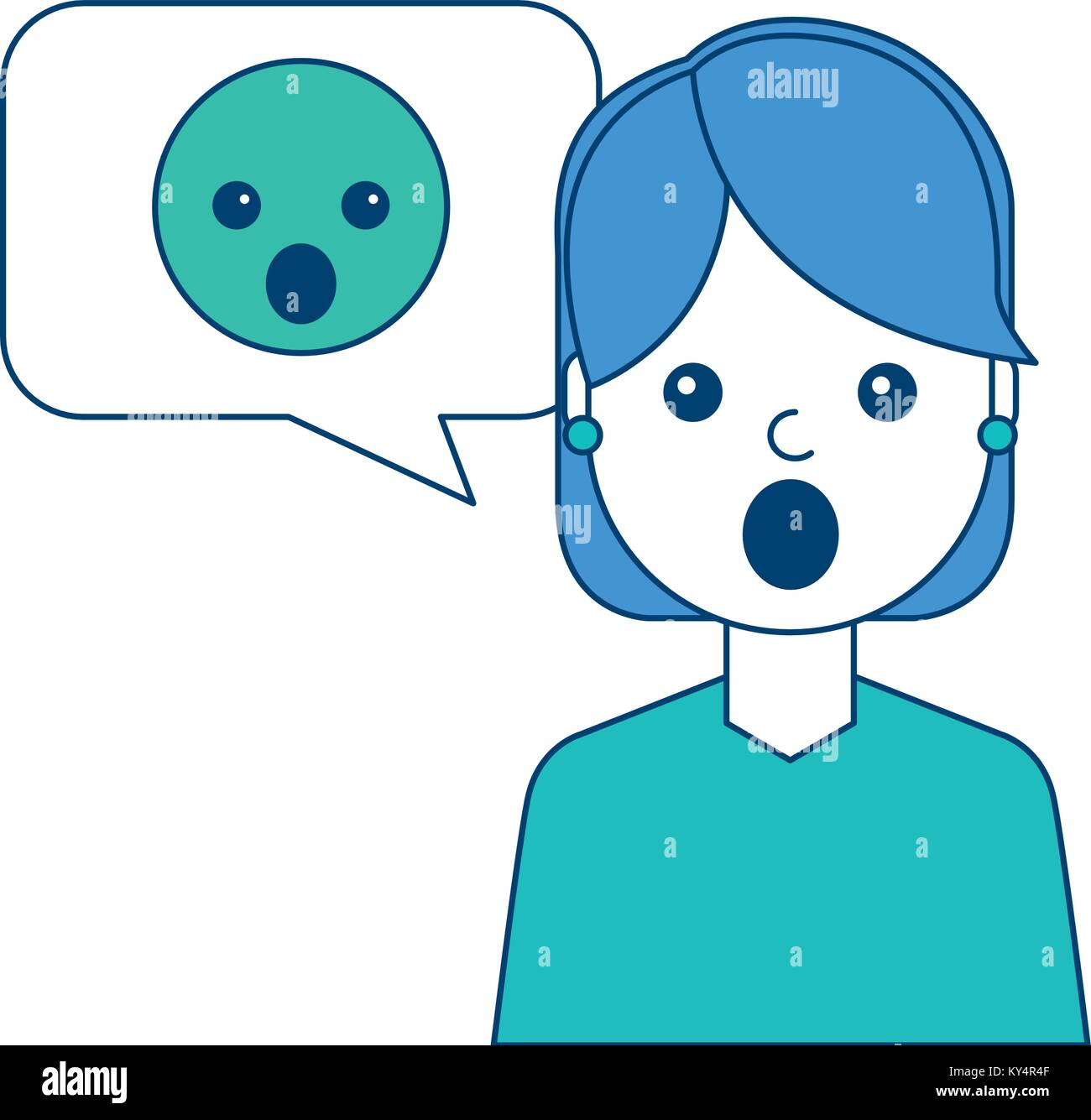 young woman with emoticon surprised in speech bubble vector ...