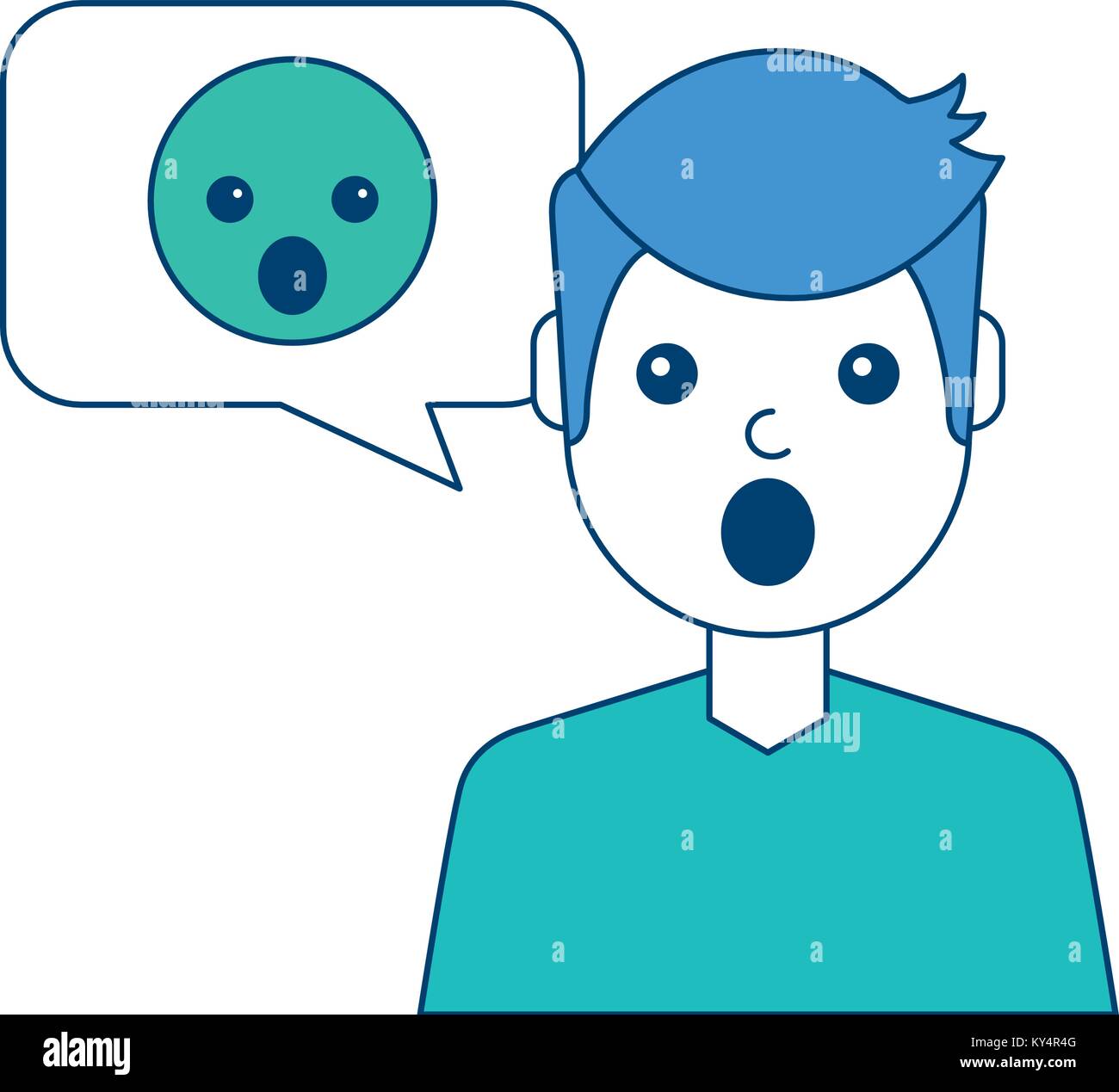 man with surprised emoticon in speech bubble vector illustration blue ...