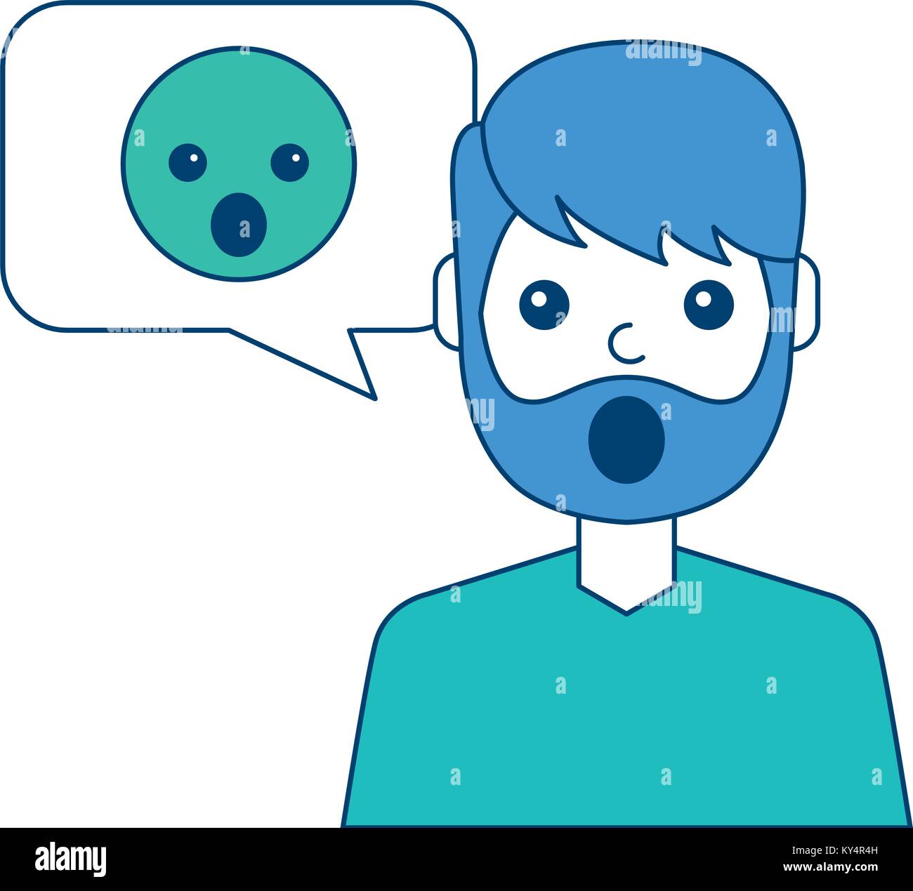 man with surprised emoticon in speech bubble vector illustration blue ...