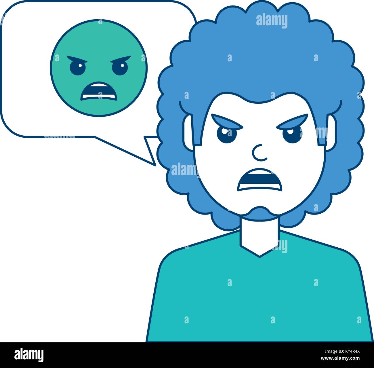 man with angry emoticon in speech bubble vector illustration blue and ...