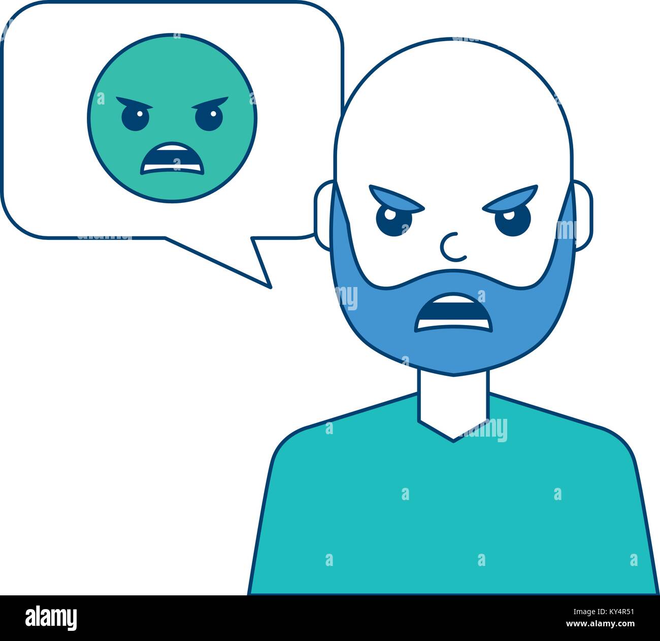 man with angry emoticon in speech bubble vector illustration blue and ...