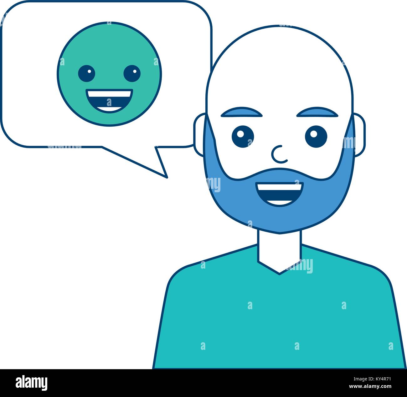 man with smile emoticon in speech bubble vector illustration blue and ...