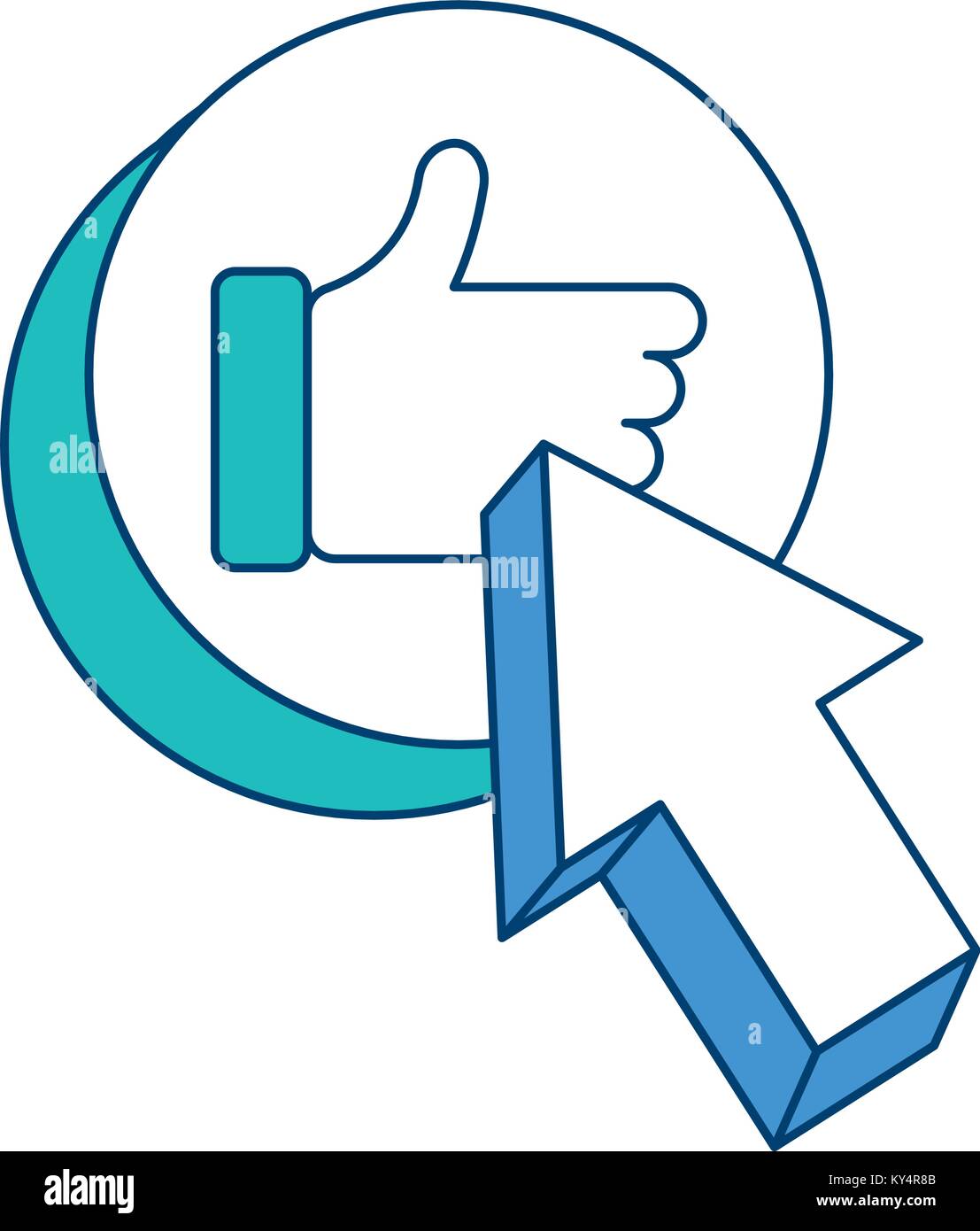 arrow with like hand button icon vector illustration blue and green ...