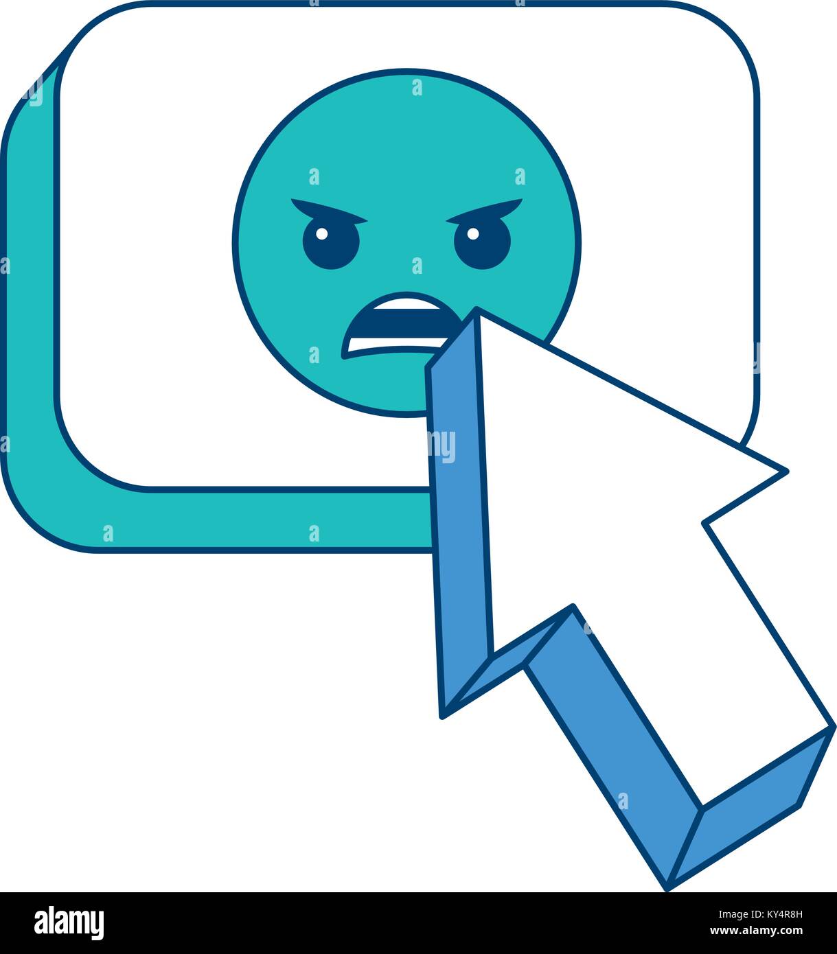arrow cursor with emoticon angry button icon vector illustration blue ...