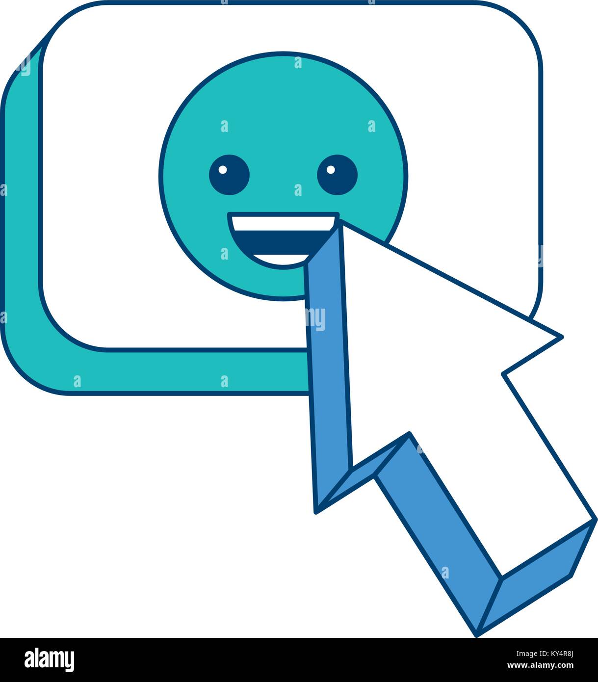 arrow cursor with smile emoticon button icon vector illustration blue ...