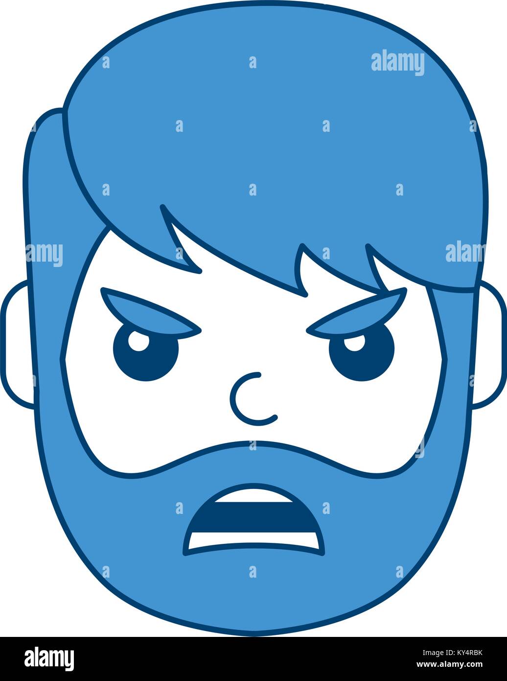 young man face angry expression cartoon vector illustration blue design ...