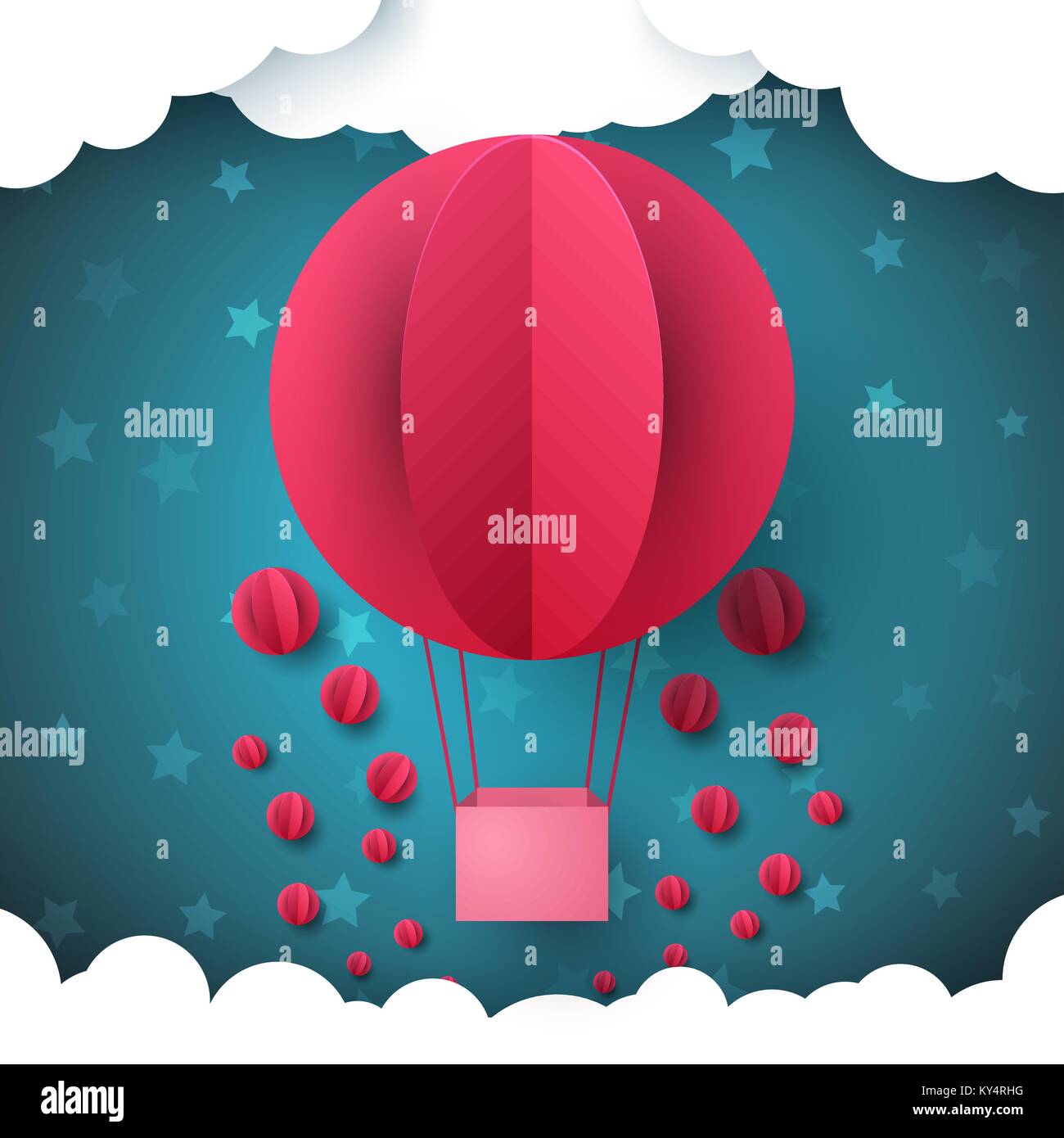 Red circle, air balloon. Sky paper illustration Stock Vector Image ...