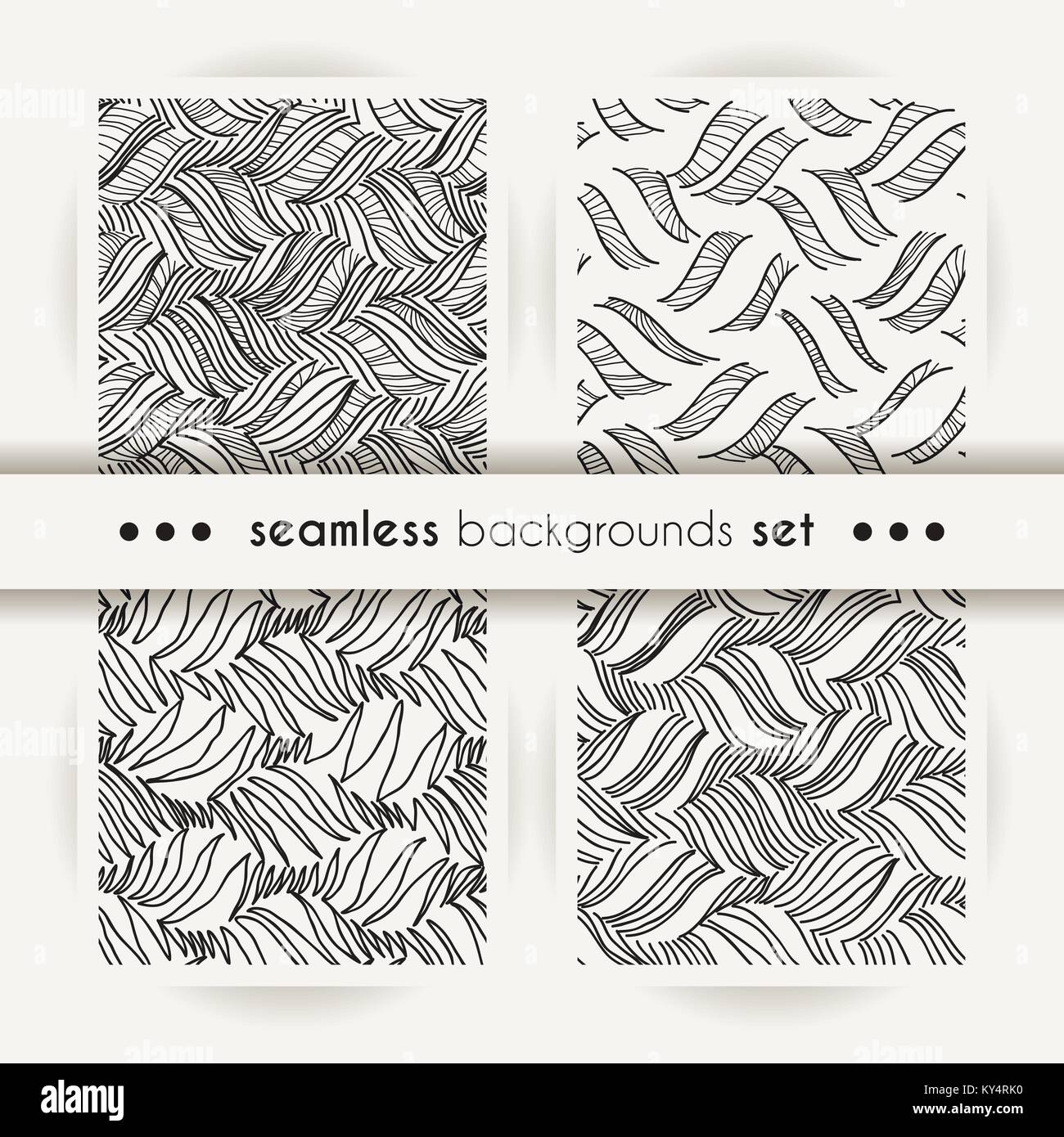 Vector doodle seamless pattern set with ink brush or pen strokes ...