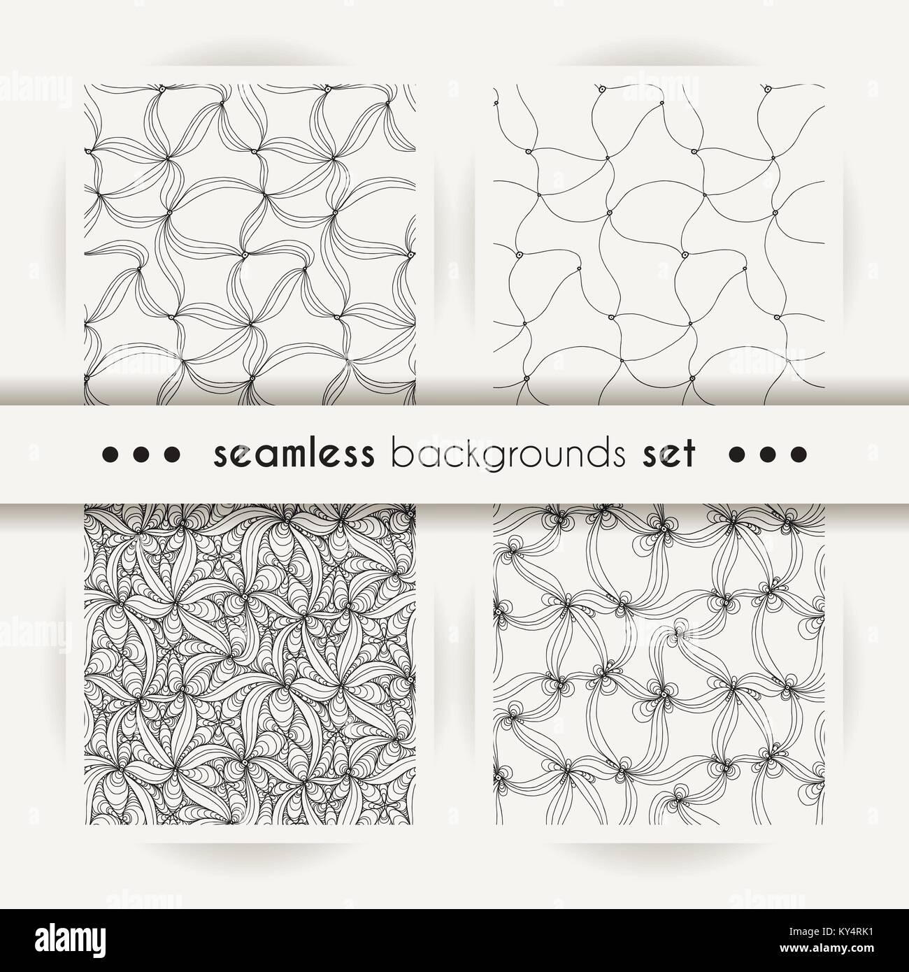 Vector doodle seamless pattern set with ink brush or pen strokes. Abstract endless background ...