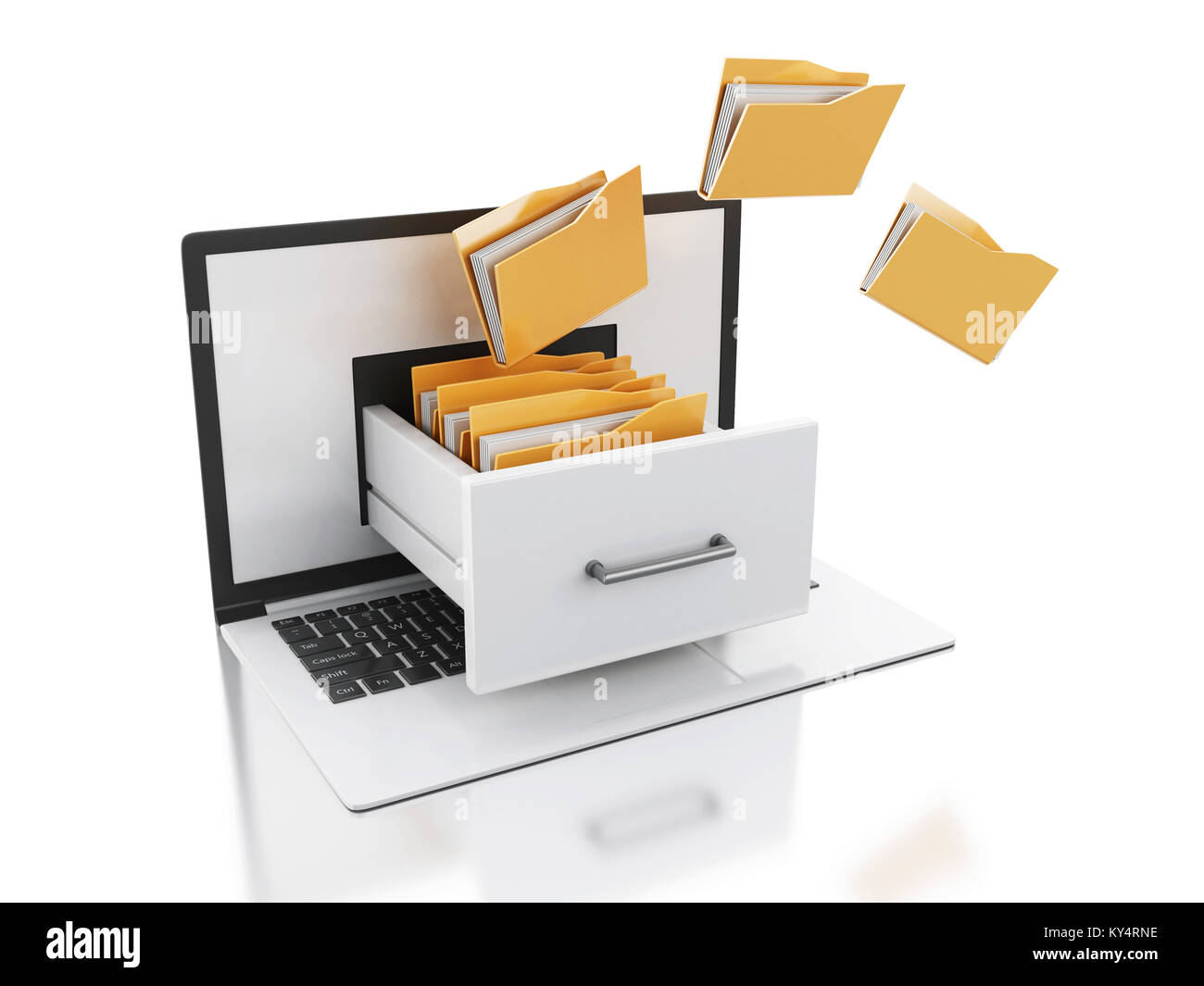 3d illustration. Laptop and file cabinet with folders. Data storage ...