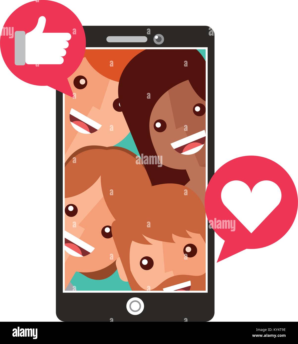 smartphone with community and emoticons vector illustration design ...