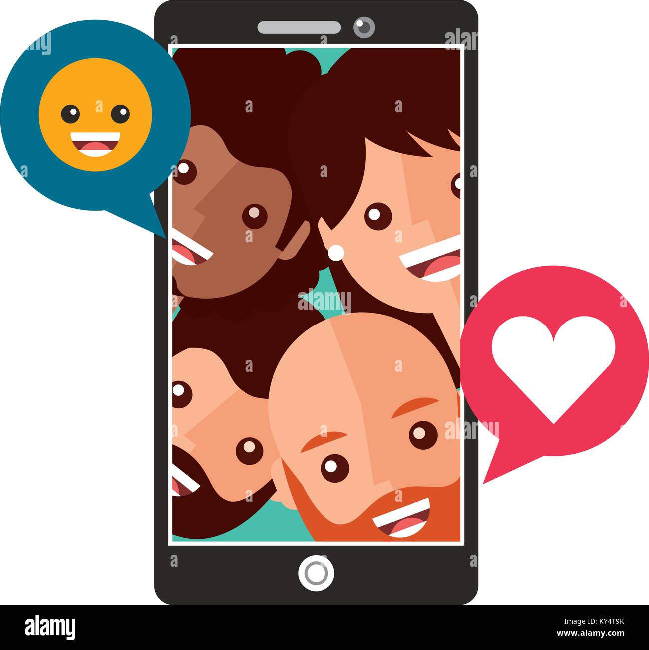 smartphone with community and emoticons vector illustration design ...