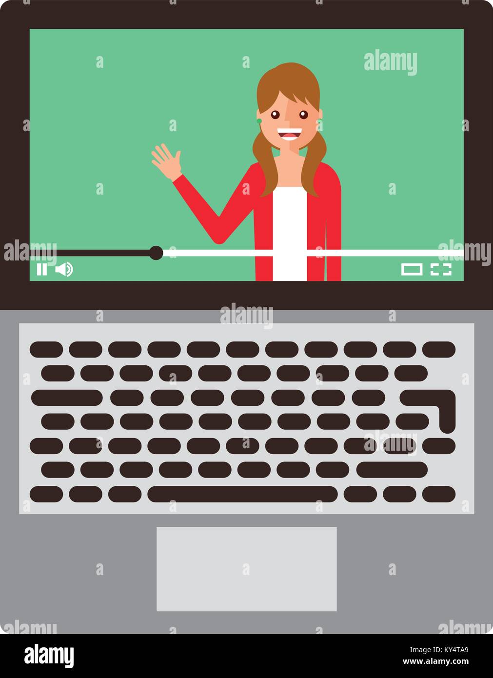 young woman waving happy in laptop avatar character vector illustration ...
