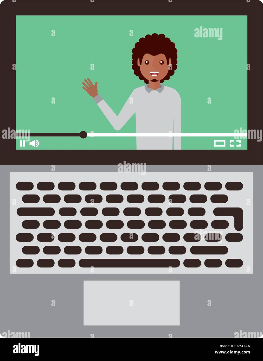 young man waving happy in laptop avatar character vector illustration ...