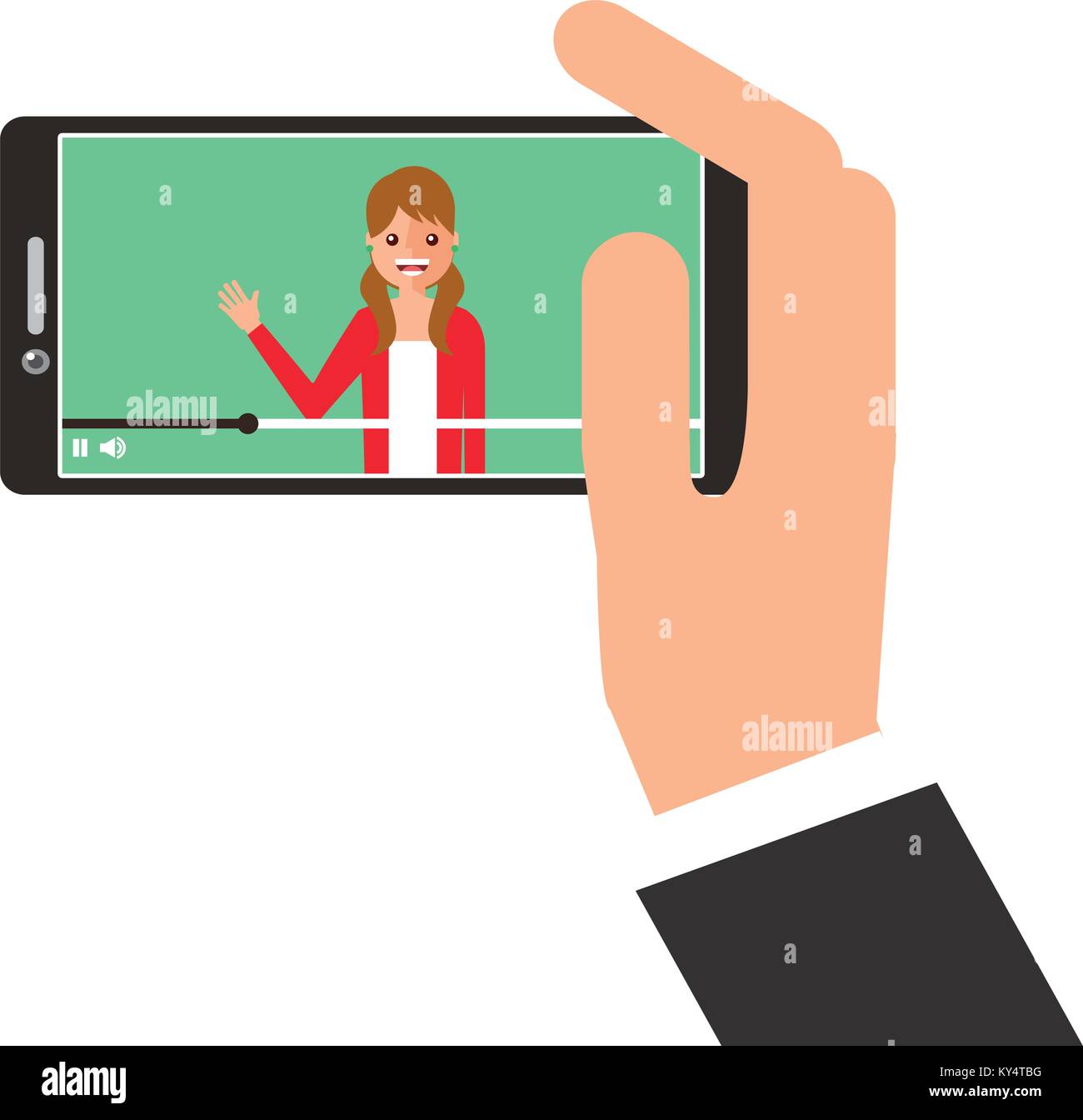 young woman waving happy in smartphone avatar character vector ...