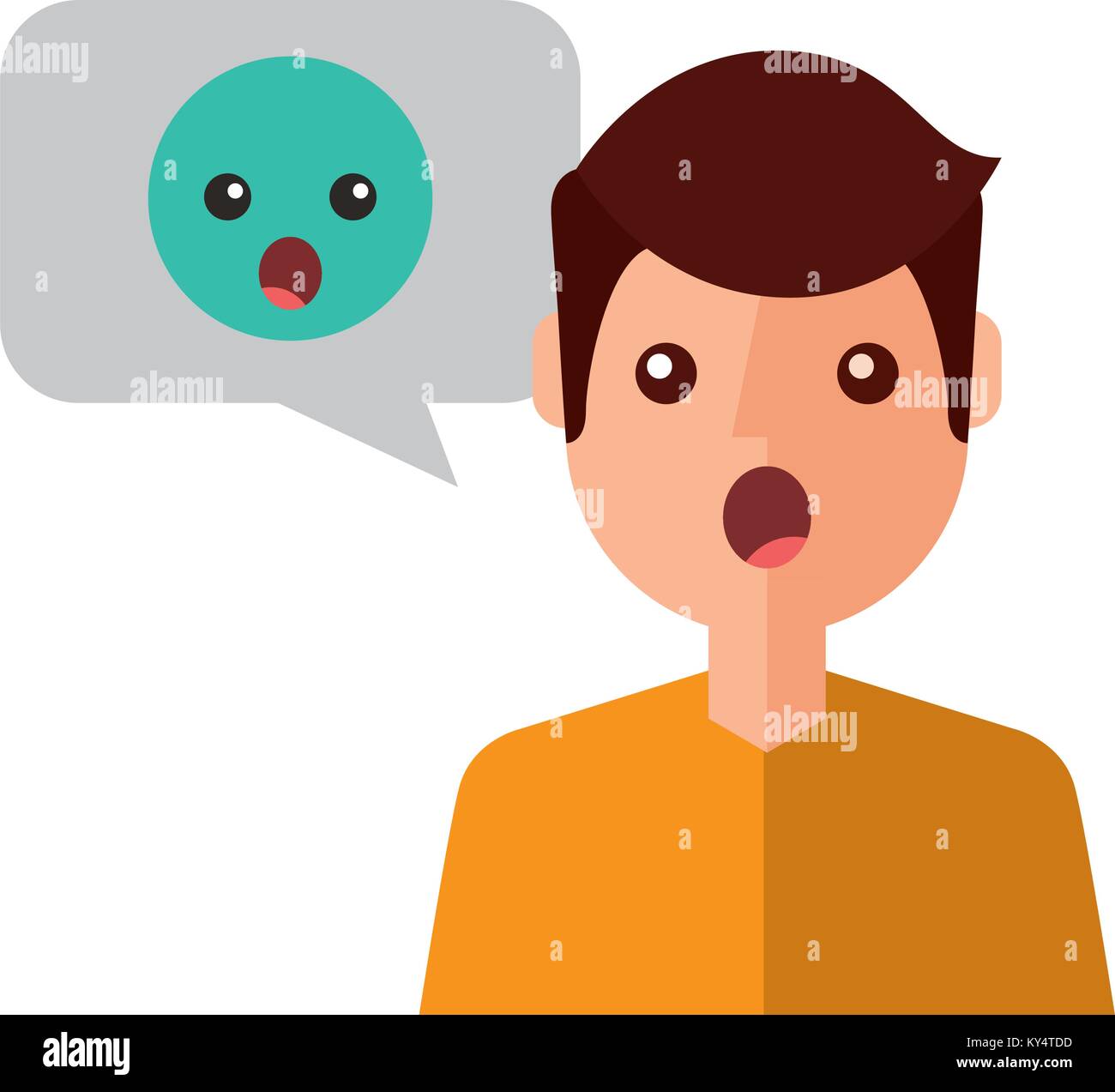 surprised young man with emoticon avatar character vector illustration ...