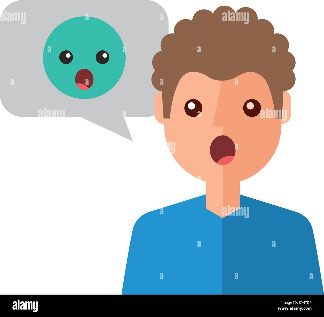 surprised young man with emoticon avatar character vector illustration ...