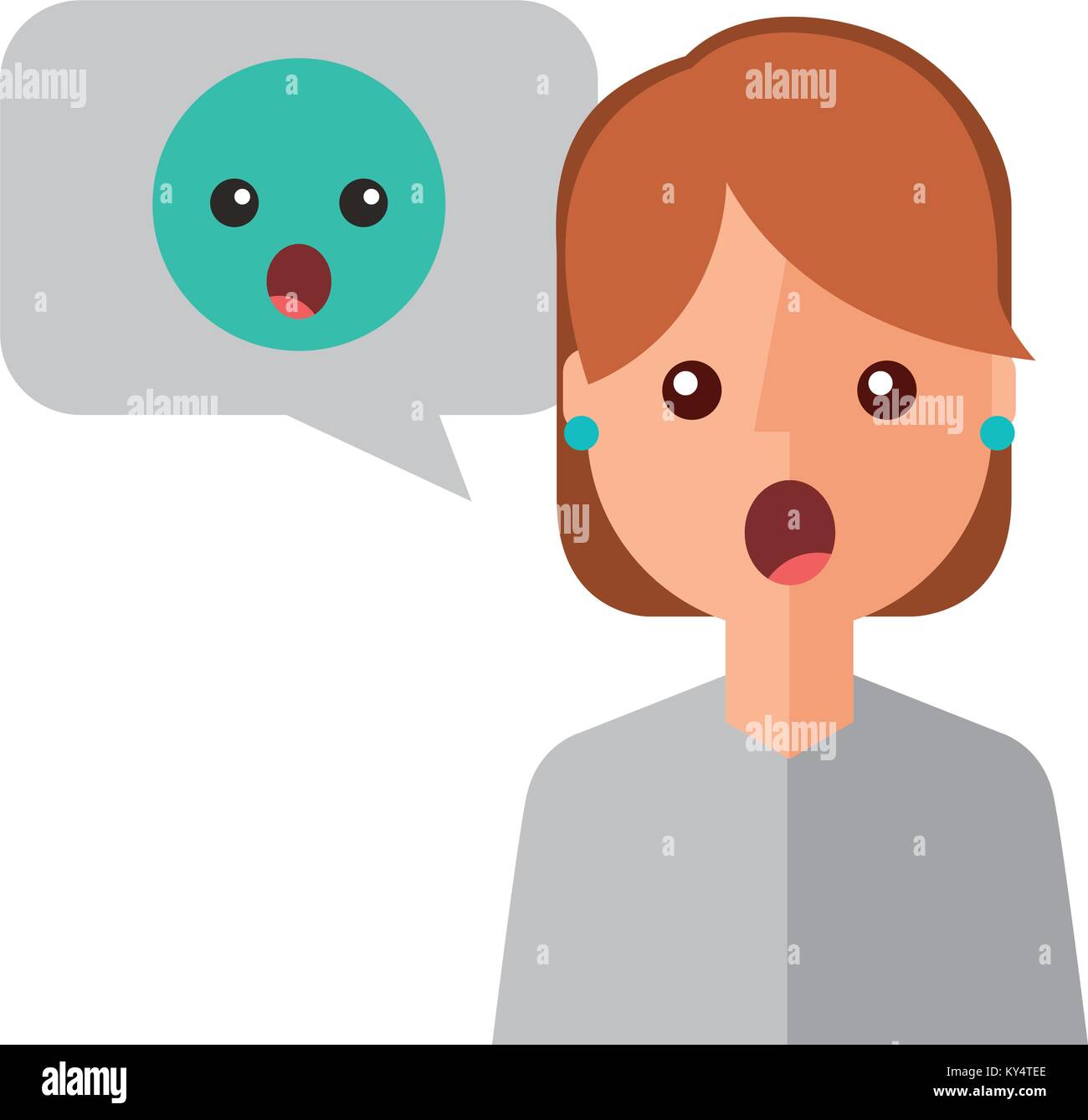 surprised young woman with emoticon avatar character vector ...