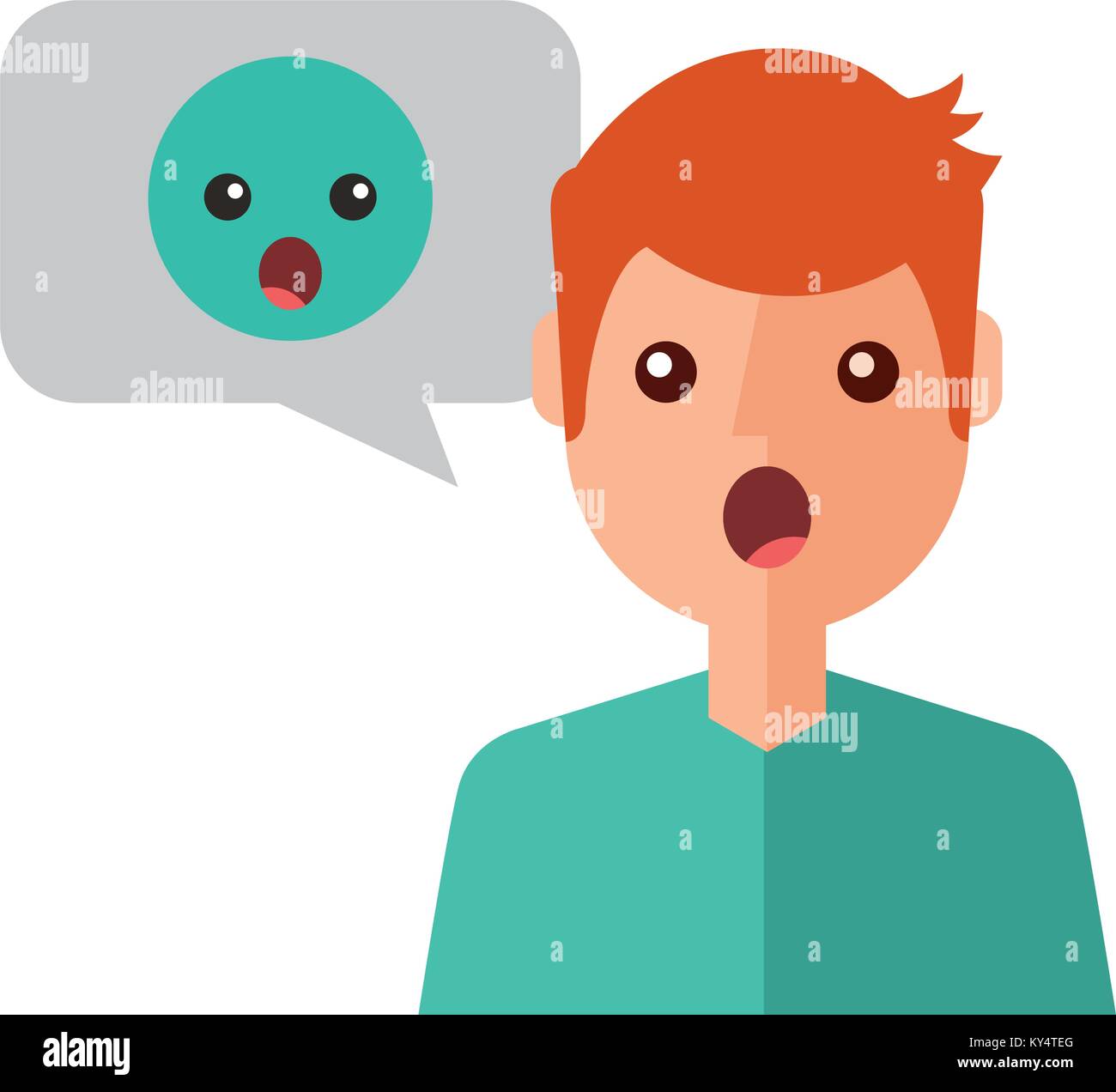surprised young man with emoticon avatar character vector illustration ...