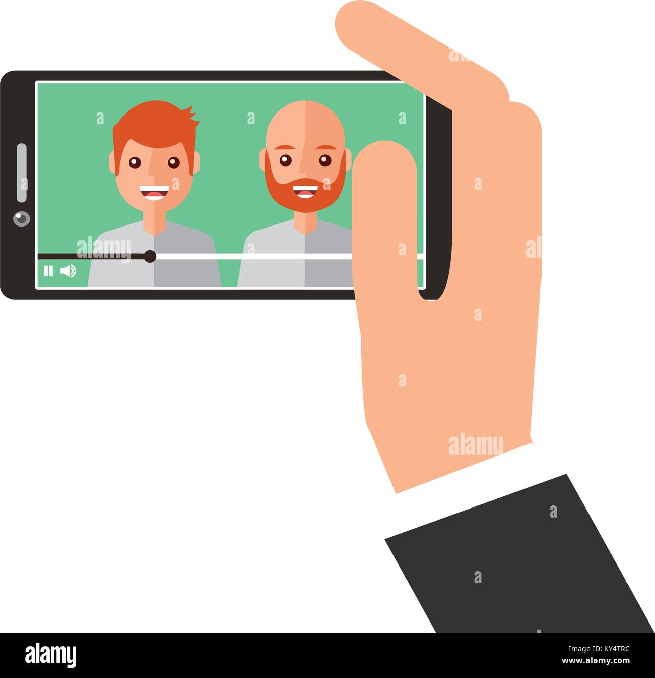 young couple happy in smartphone avatar character vector illustration ...