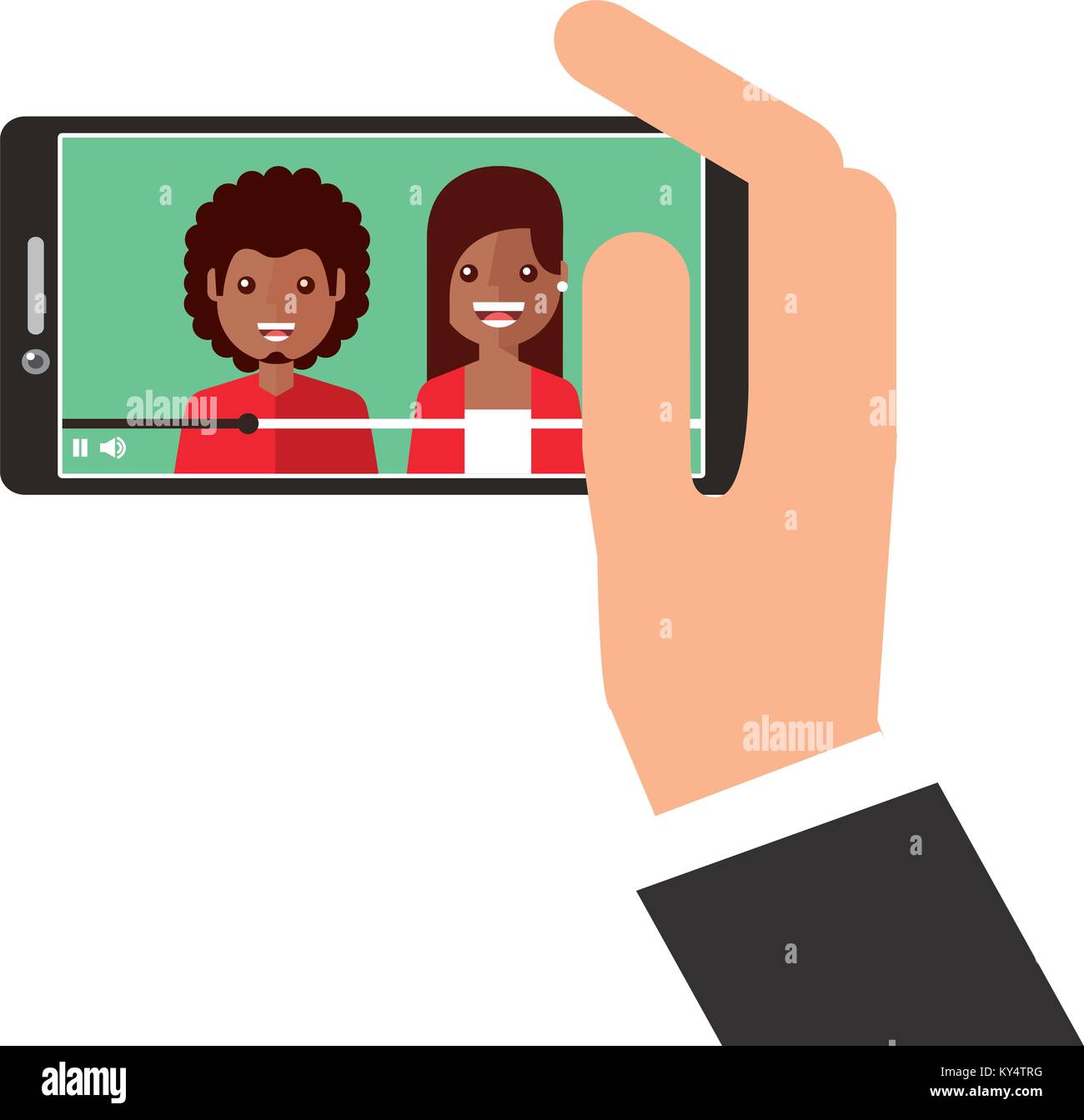 young couple happy in smartphone avatar character vector illustration ...