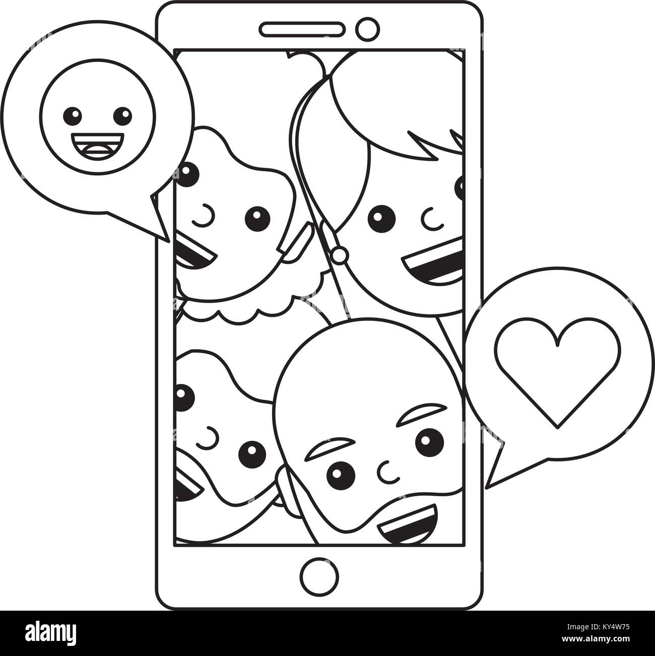 smartphone with community and emoticons vector illustration design ...