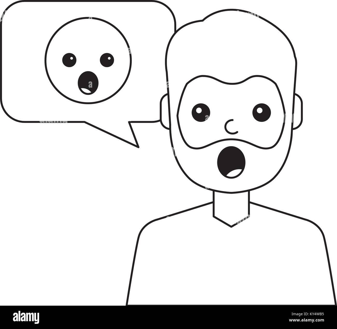 surprised young man with emoticon avatar character vector illustration ...