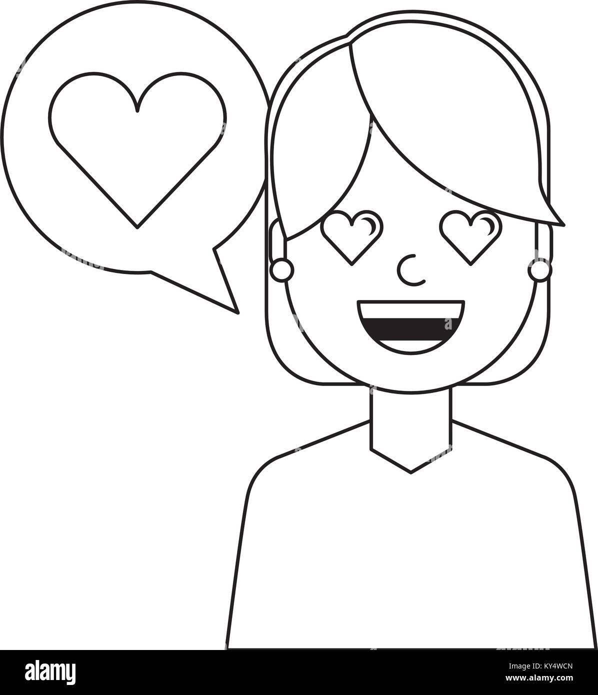 lovely young woman with heart avatar character vector illustration ...