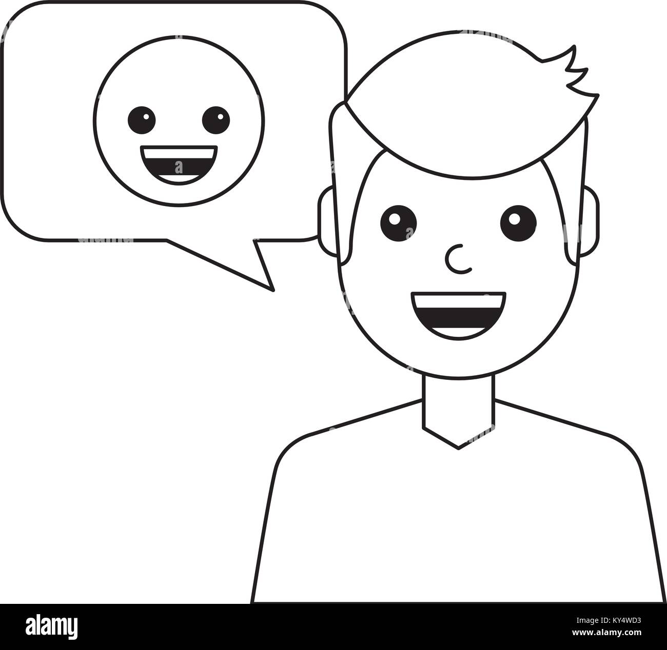 young man happy with emoticon message avatar character vector ...