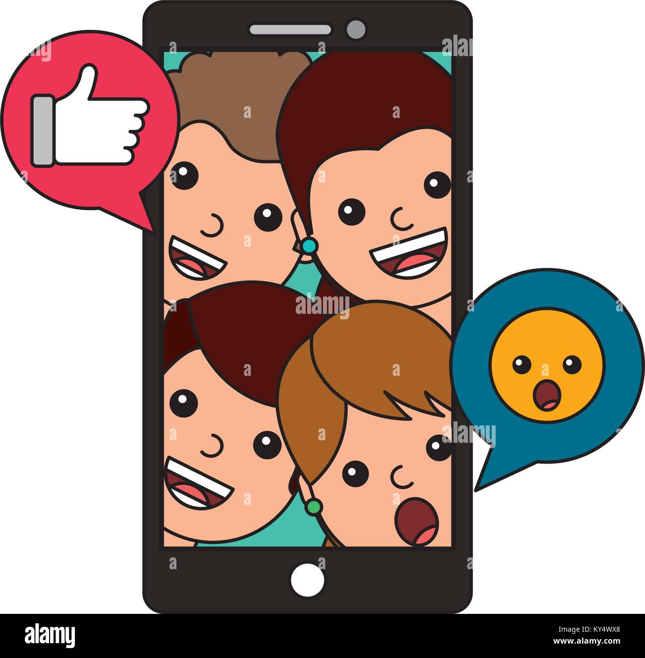 smartphone with community and emoticons vector illustration design ...