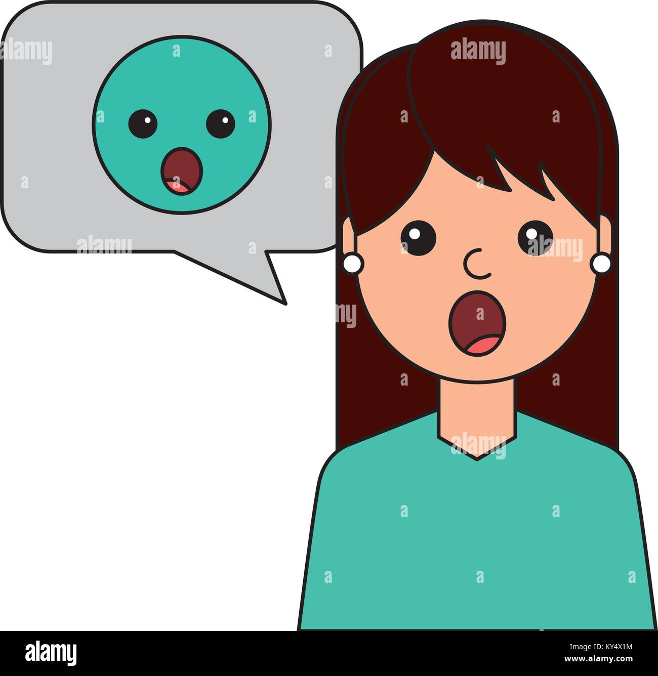 surprised young woman with emoticon avatar character vector ...