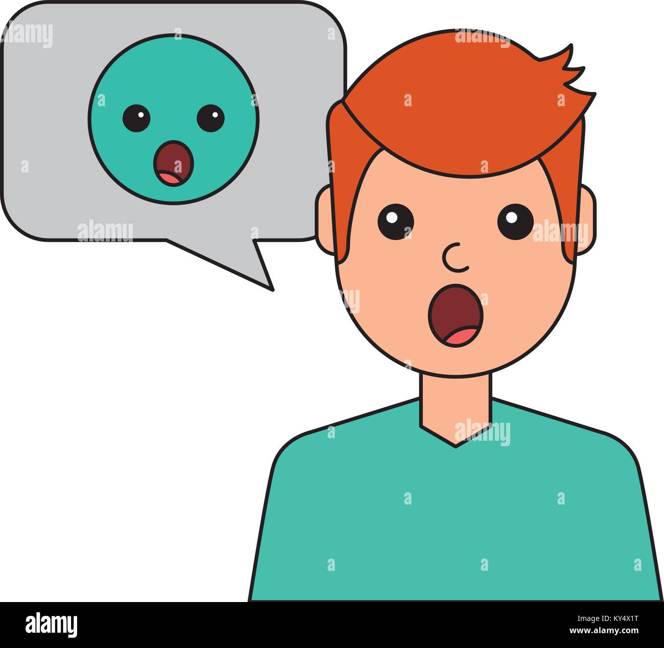 surprised young man with emoticon avatar character vector illustration ...