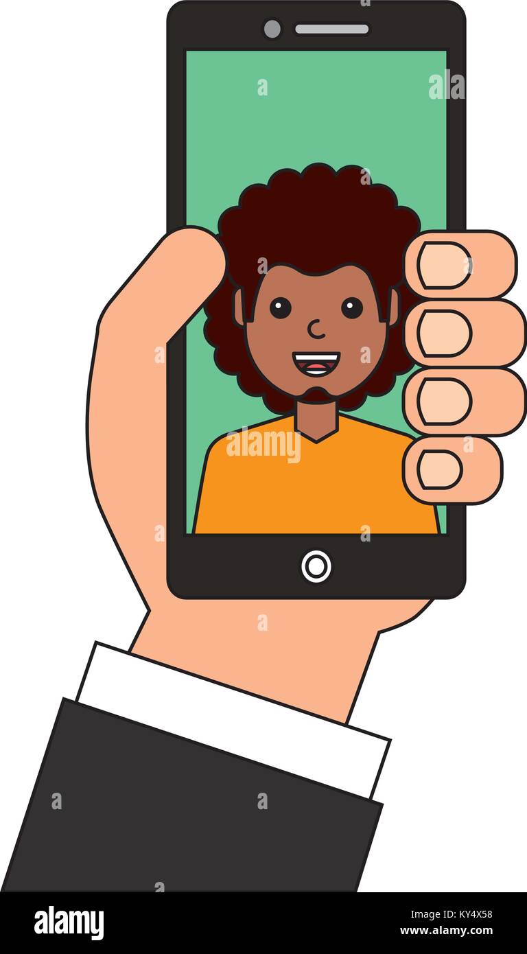 young man happy in smartphone avatar character vector illustration ...