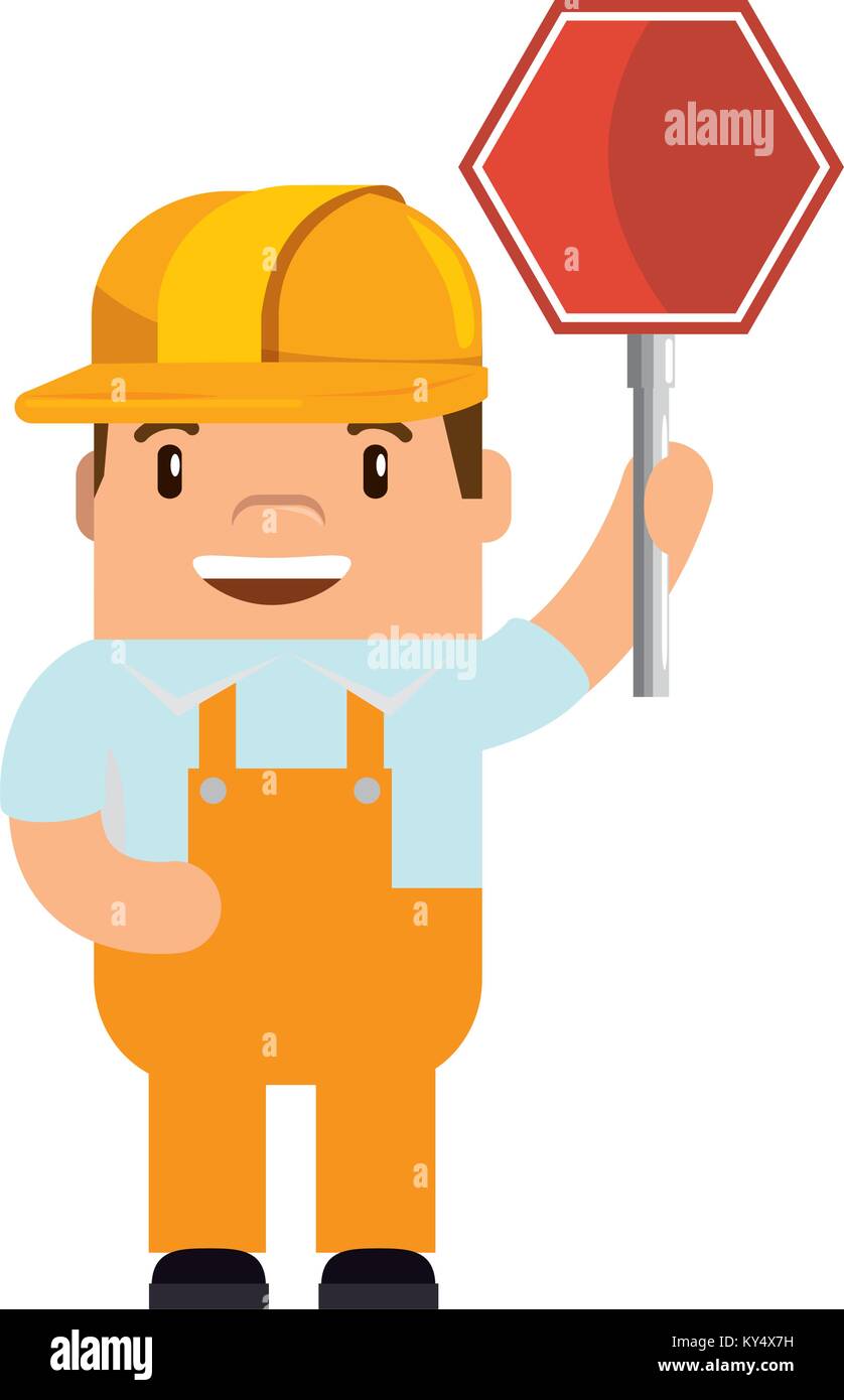 funny builder with traffic signal avatar character vector illustration ...