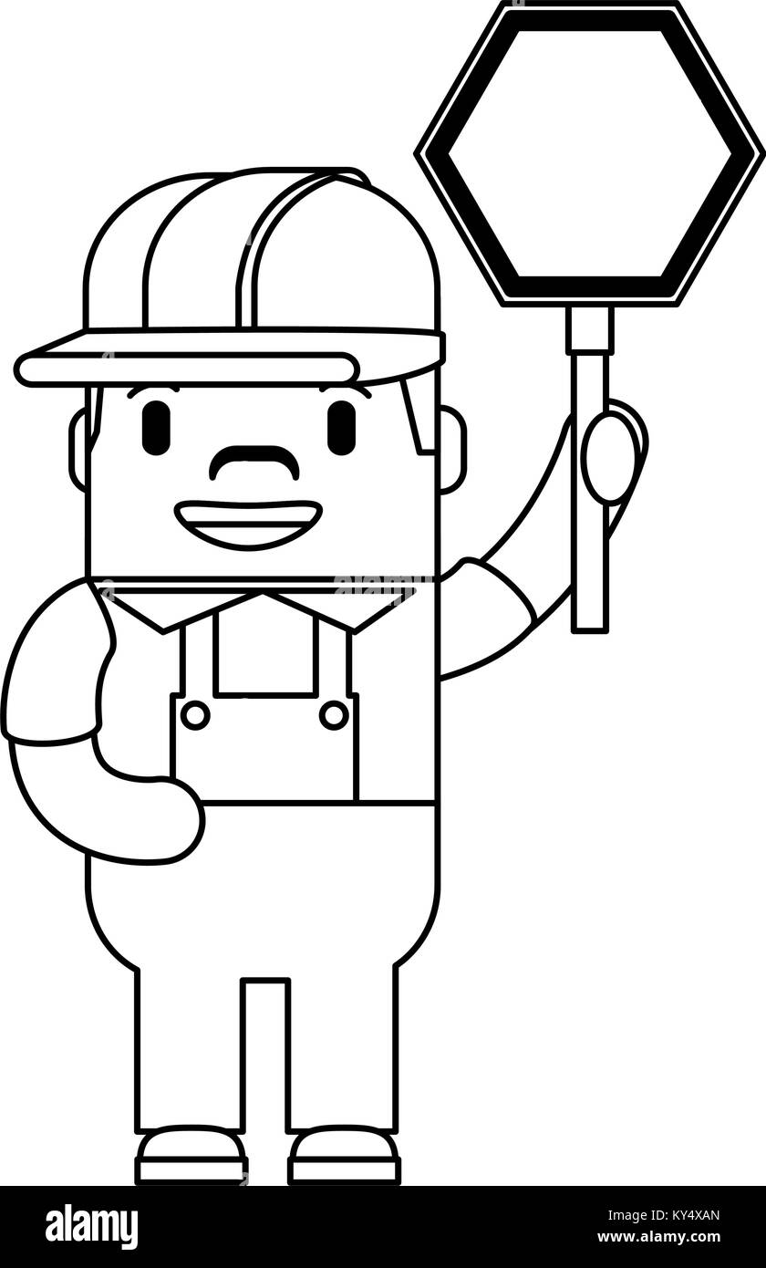 funny builder with traffic signal avatar character vector illustration ...