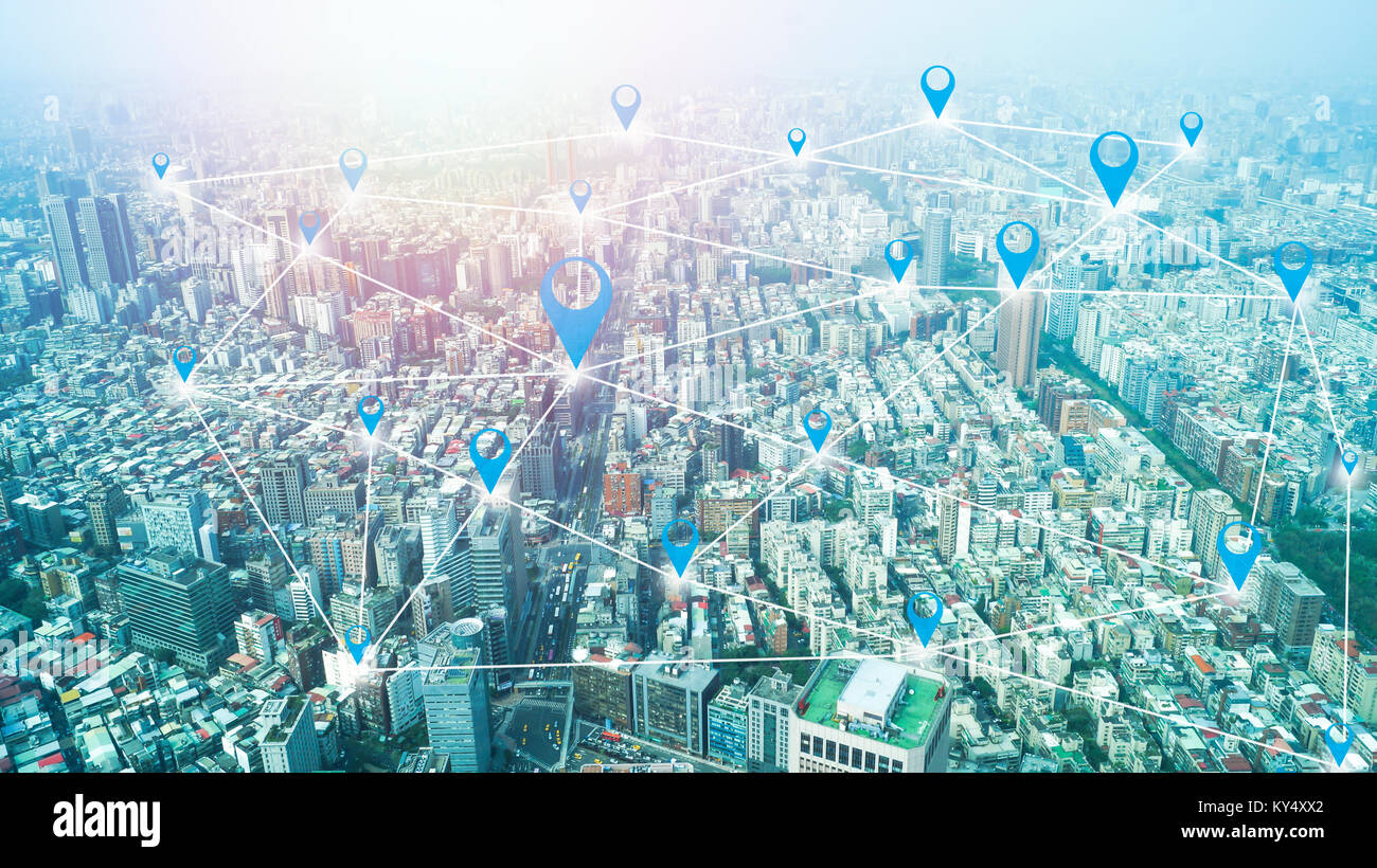 City with connection line concept , technology conceptual, internet ...