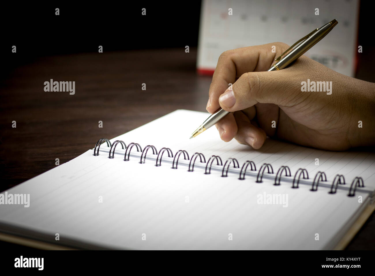Writing dairy on notebook in coffee shop, concept as memory of life and ...
