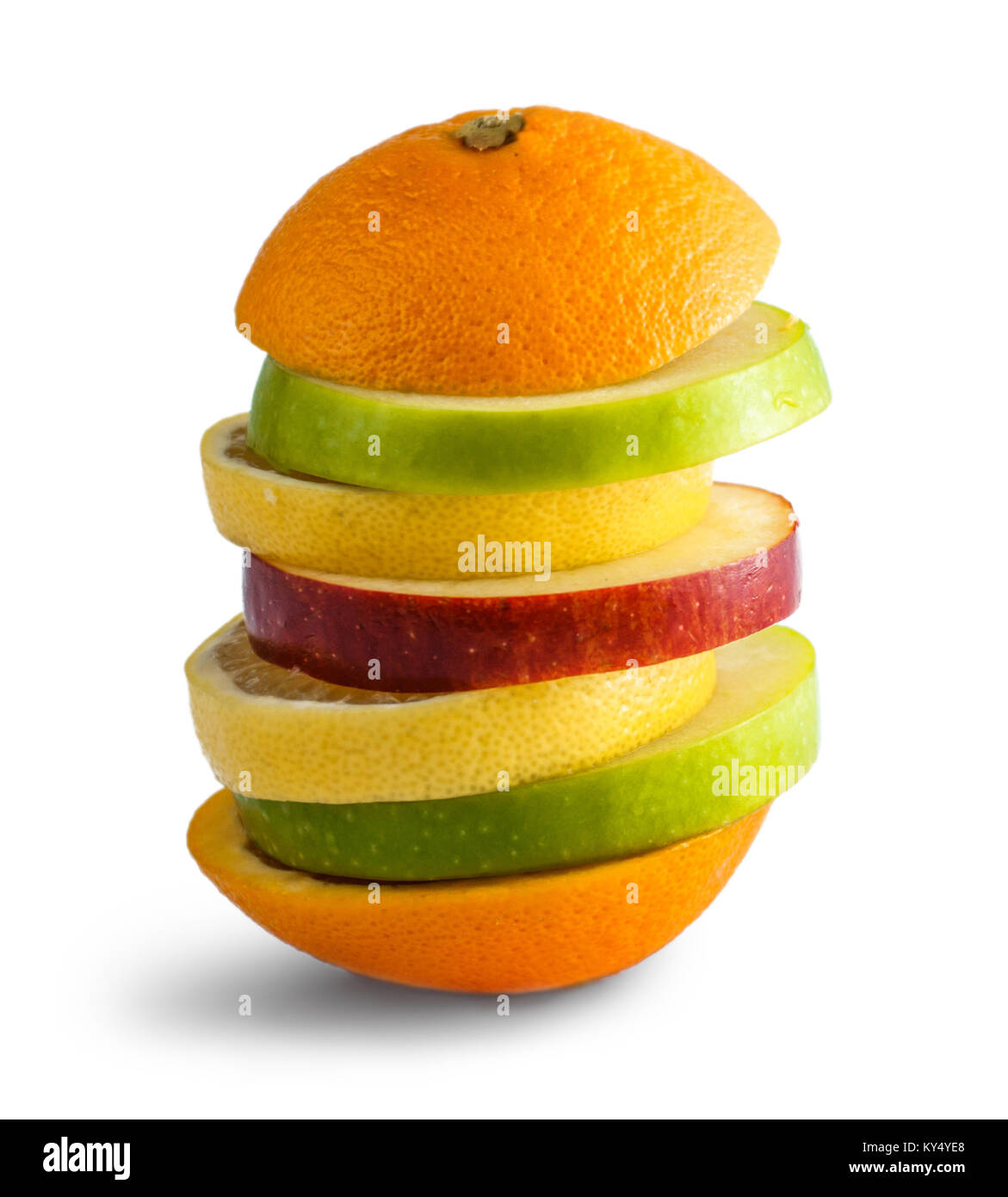 close up portrait of stack of mixed slices of fruits isolated on white ...