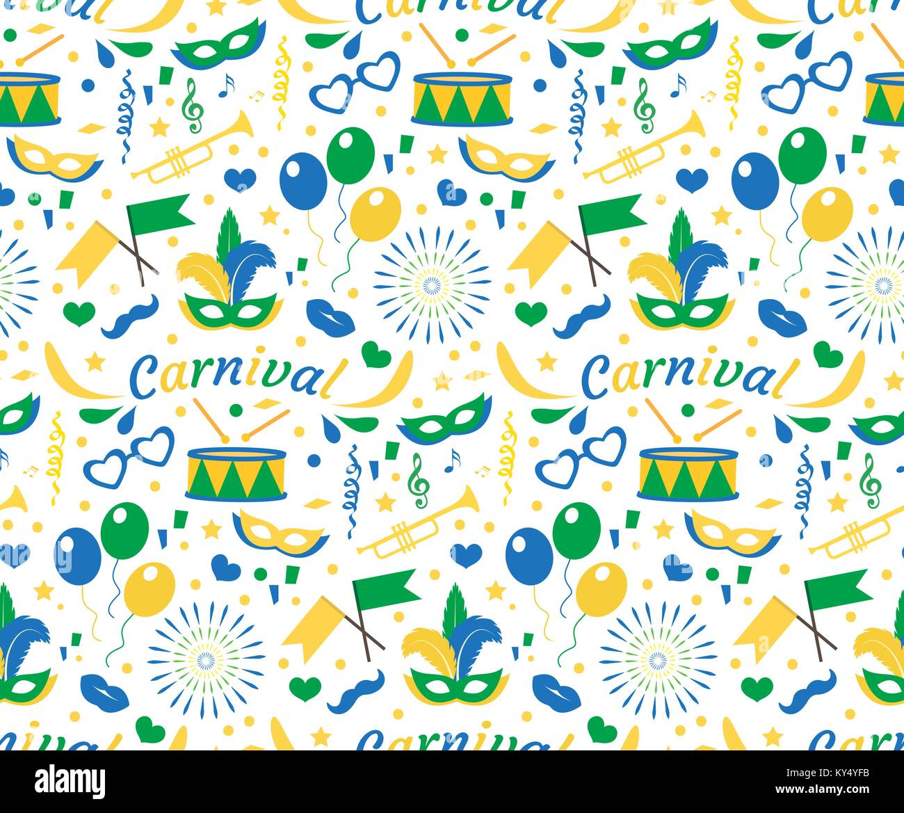 Brazilian Carnival seamless pattern with mask feathers, confetti ...