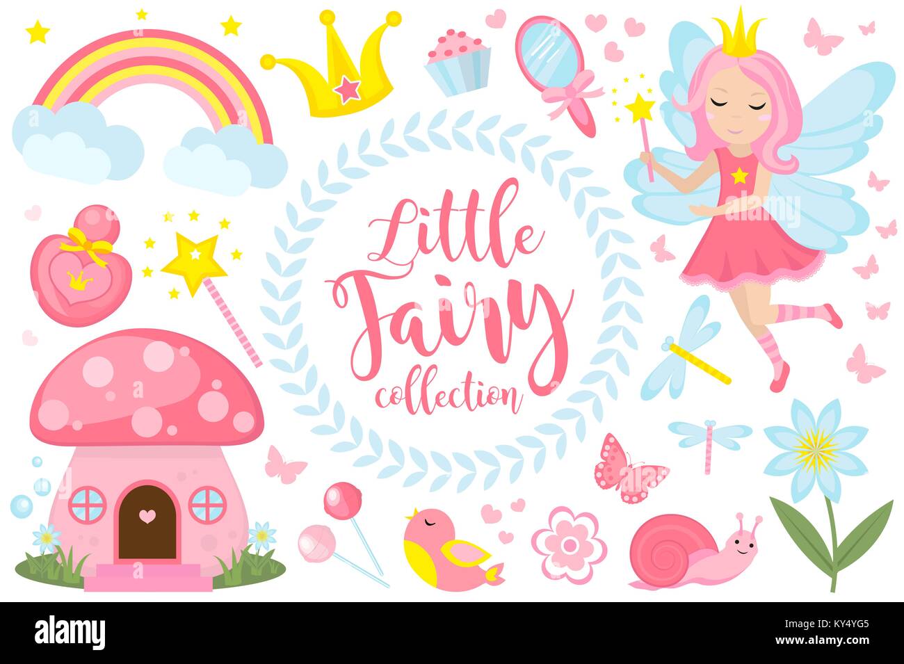 Little fairy set, cartoon style. Cute and mystical collection for girls ...