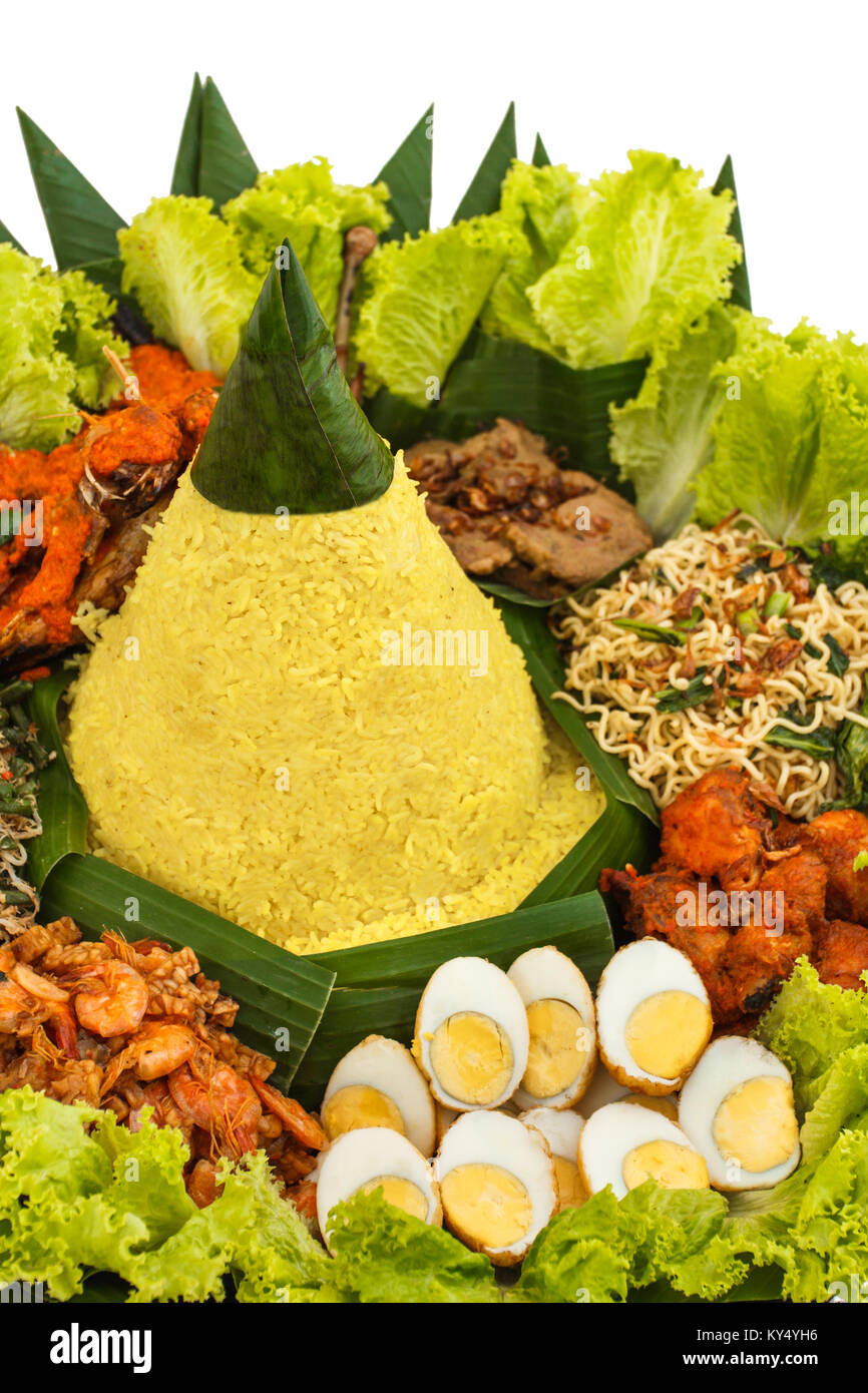 portrait of indonesian food nasi tumpeng for celebration Stock Photo ...