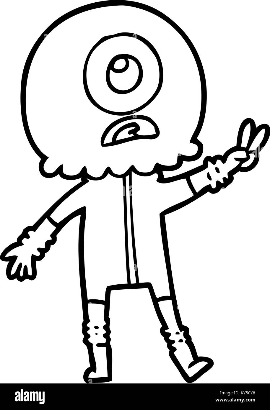 cartoon cyclops alien spaceman giving peace sign Stock Vector Image ...