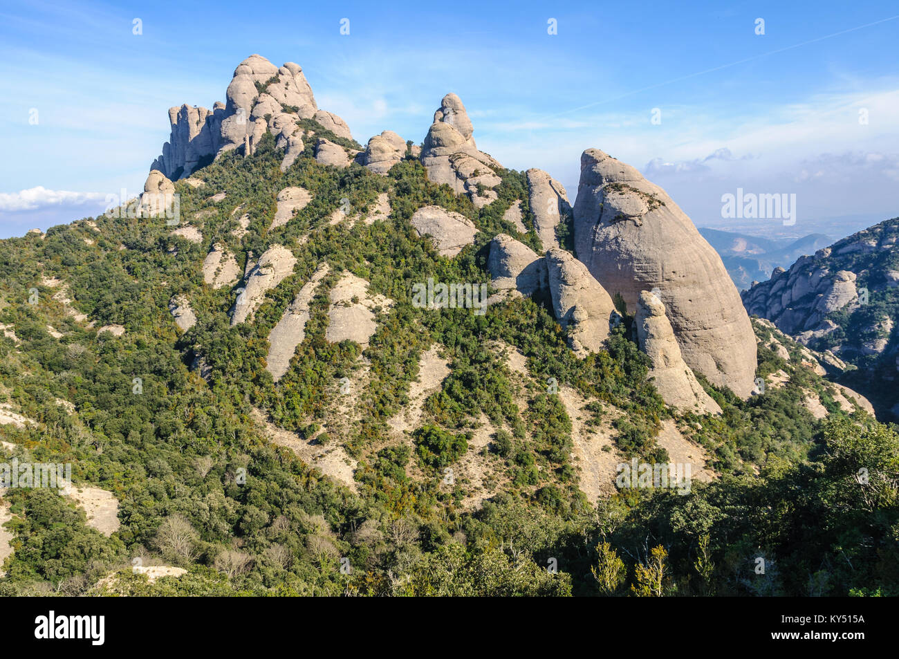 Rocks in the forest in Montserrat Mountain, Catalonia, Spain Stock ...