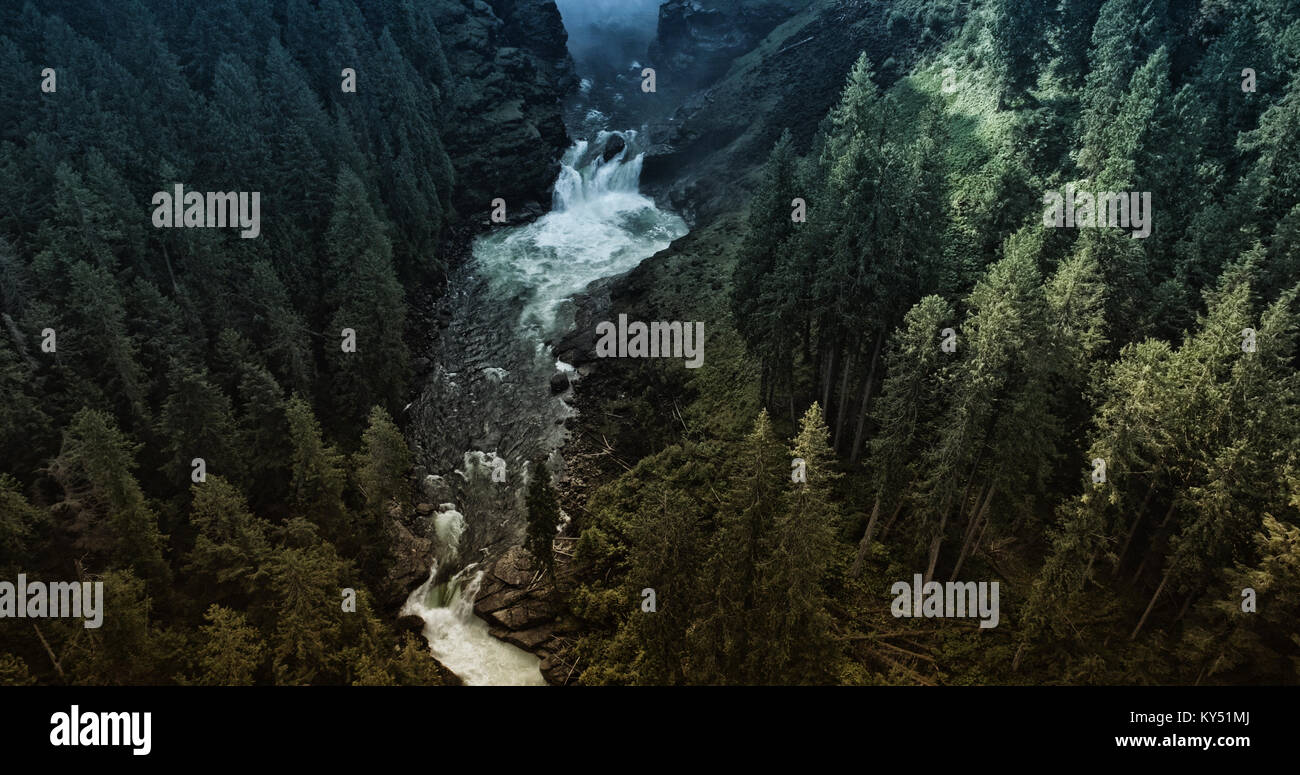 Beautiful dark forest with waterfall Stock Photo - Alamy