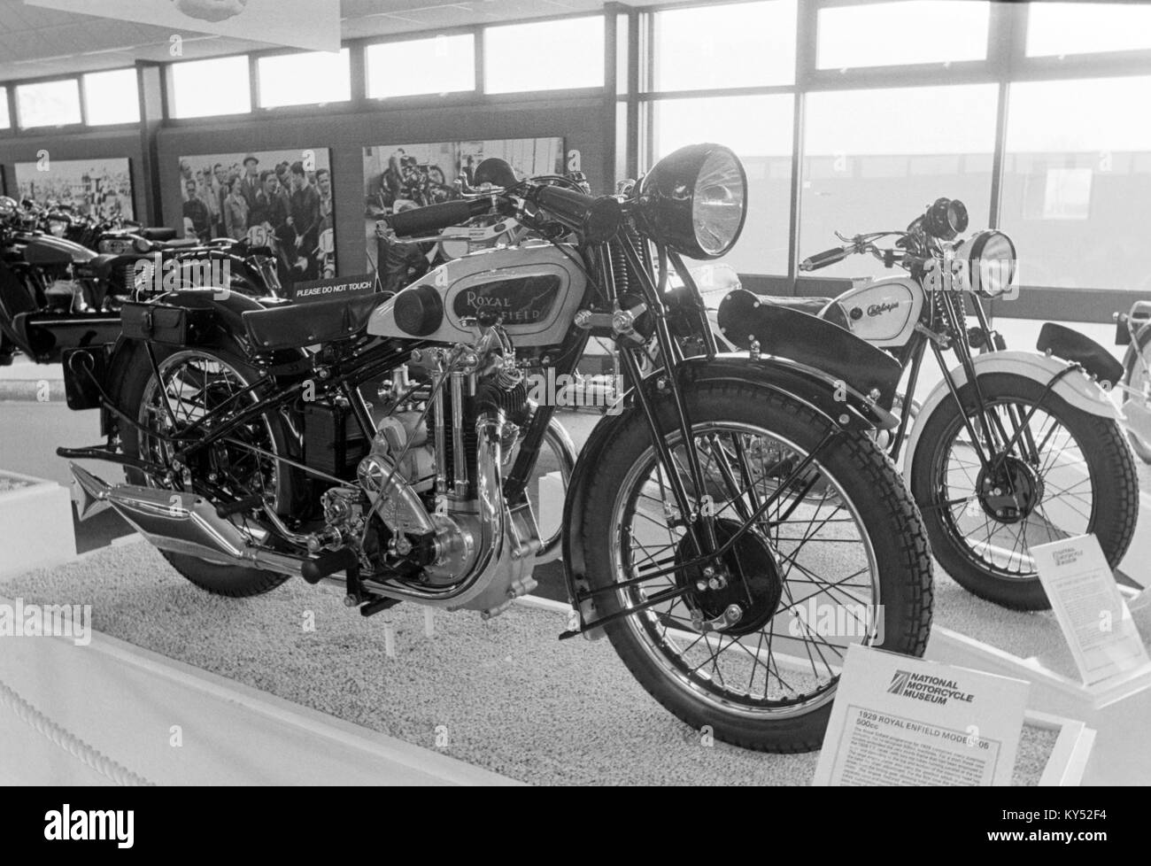 Interior of the National Motorcycle Museum, 1985. 1929 Royal Enfield ...