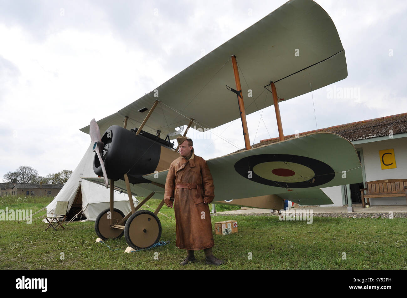 First World War Sopwith Pup biplane with reenactor Royal Flying Corps ...