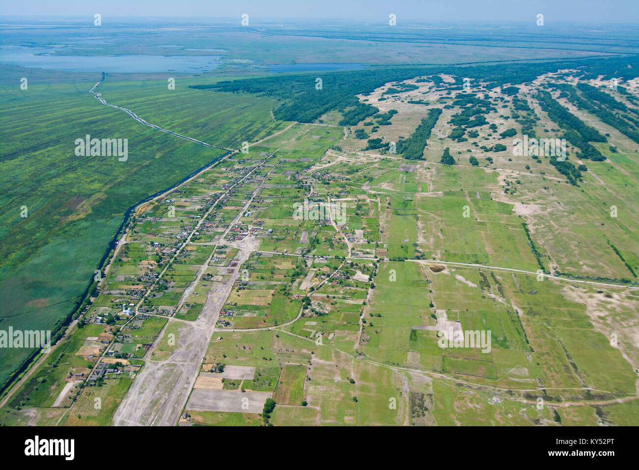 Aerial View Over Letea Village, in the Danube Delta, Romania, on Sand ...