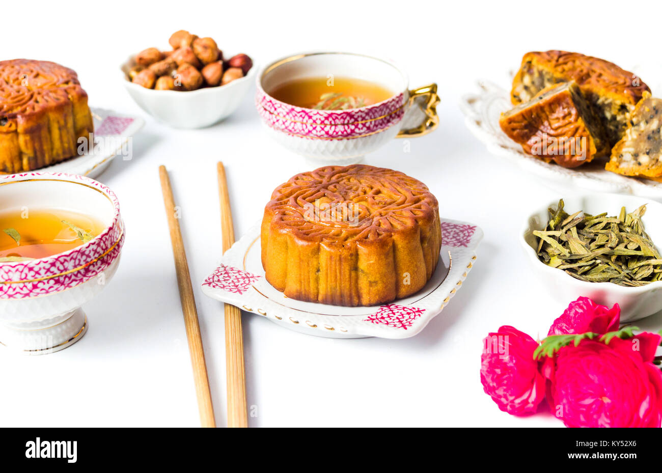 Traditional moon cakes tea hi-res stock photography and images - Alamy